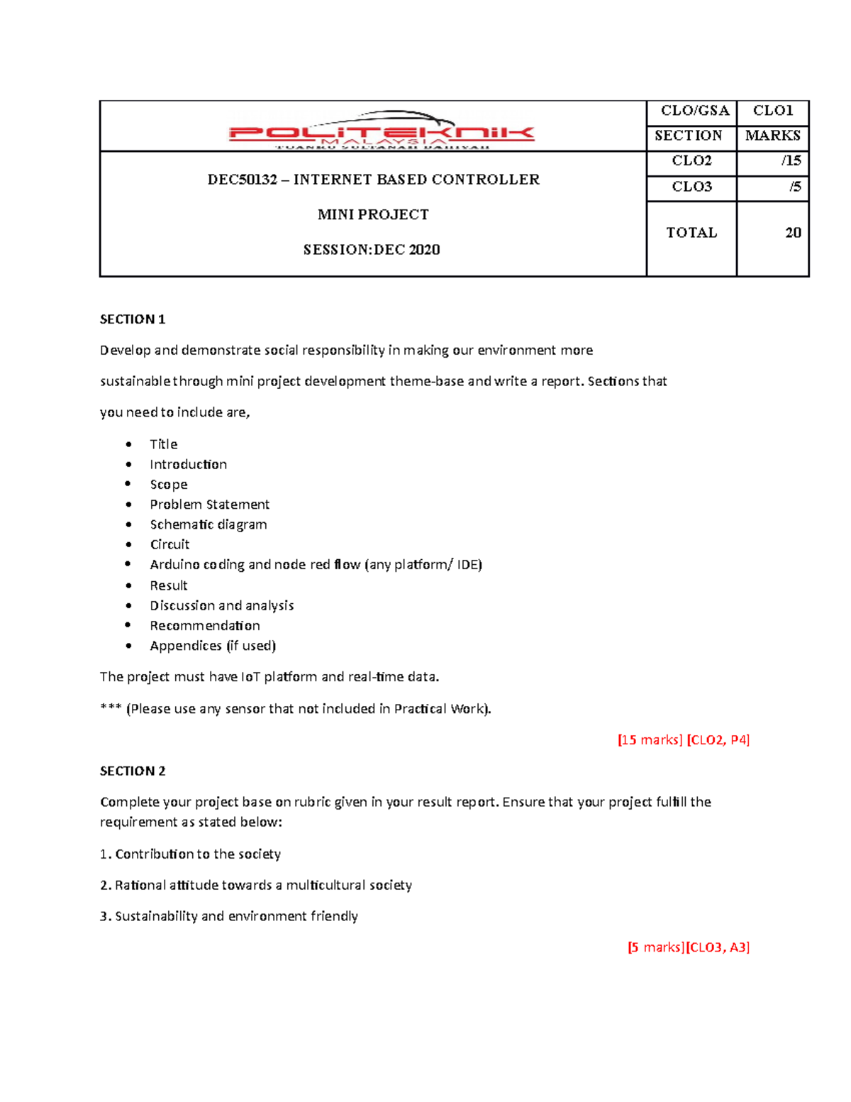 Rubric Miniproject FOR SOLDERING BOARD - CLO/GSA CLO SECTION MARKS DEC50132 – INTERNET BASED ...