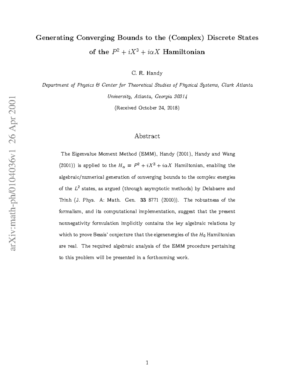 0104036 - Cours - arXiv:math-ph/0104036v1 26 Apr 2001 Generating ...