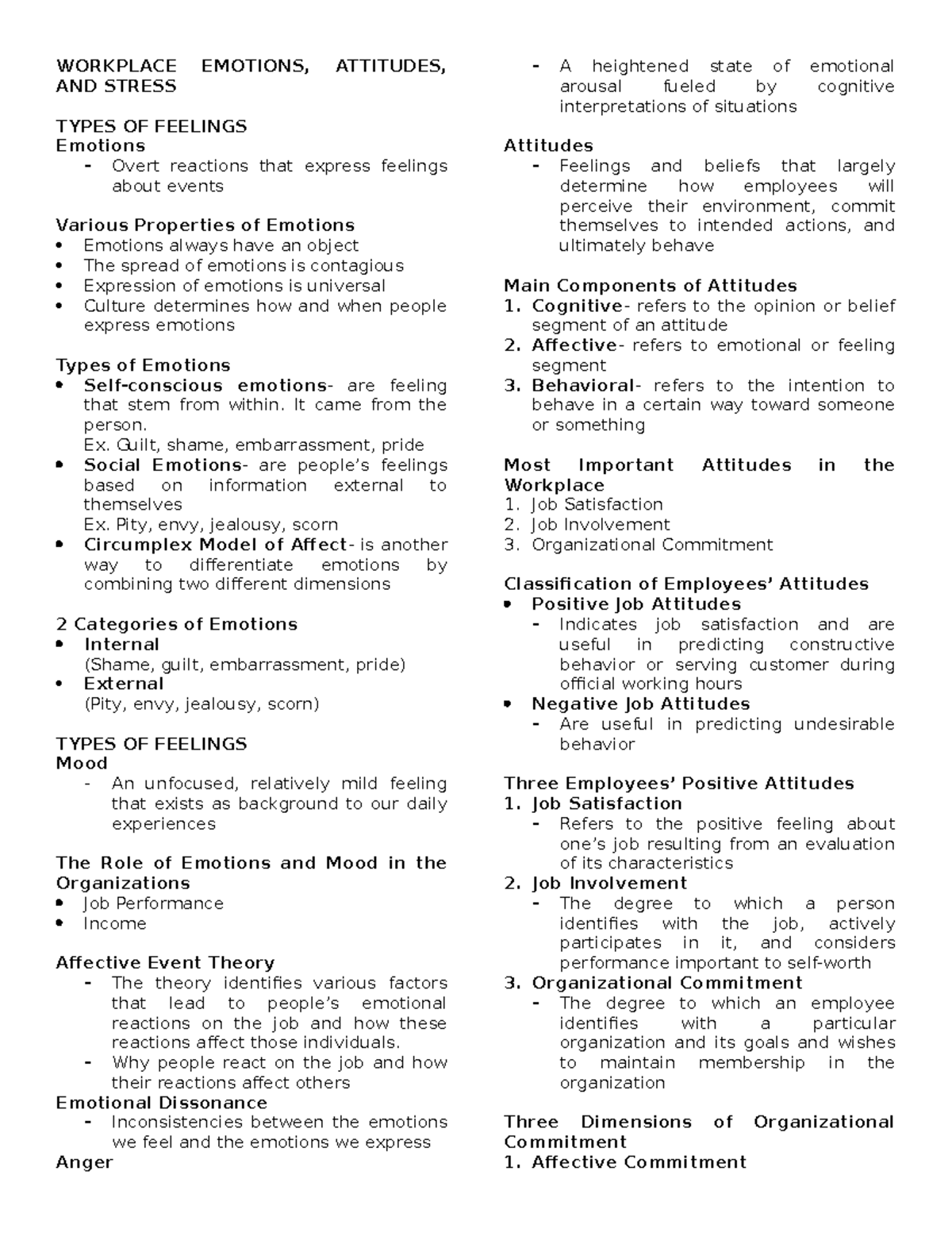 HBO- Finals Notes - Human Behavior in Organization - WORKPLACE EMOTIONS ...