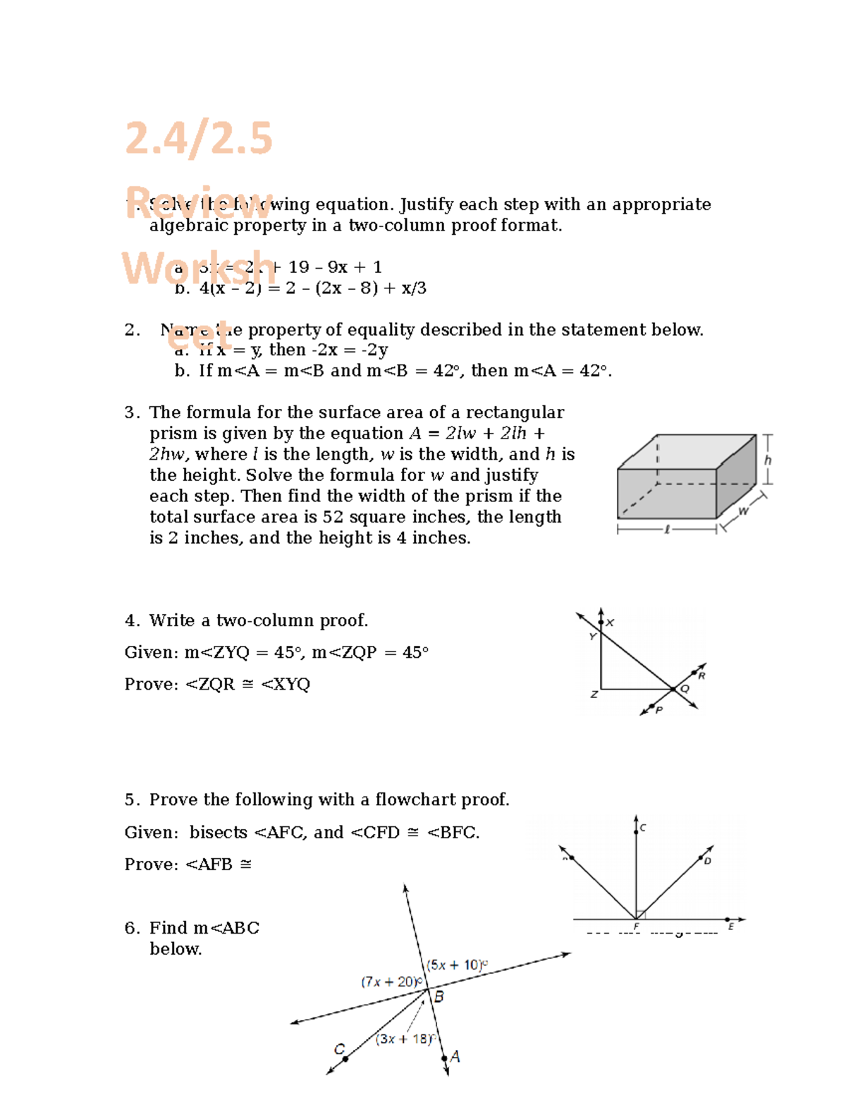 24 25 Ws Practice On Deductive Reasoning Inductive Reasoning Proofs Properties Of Solve 3001