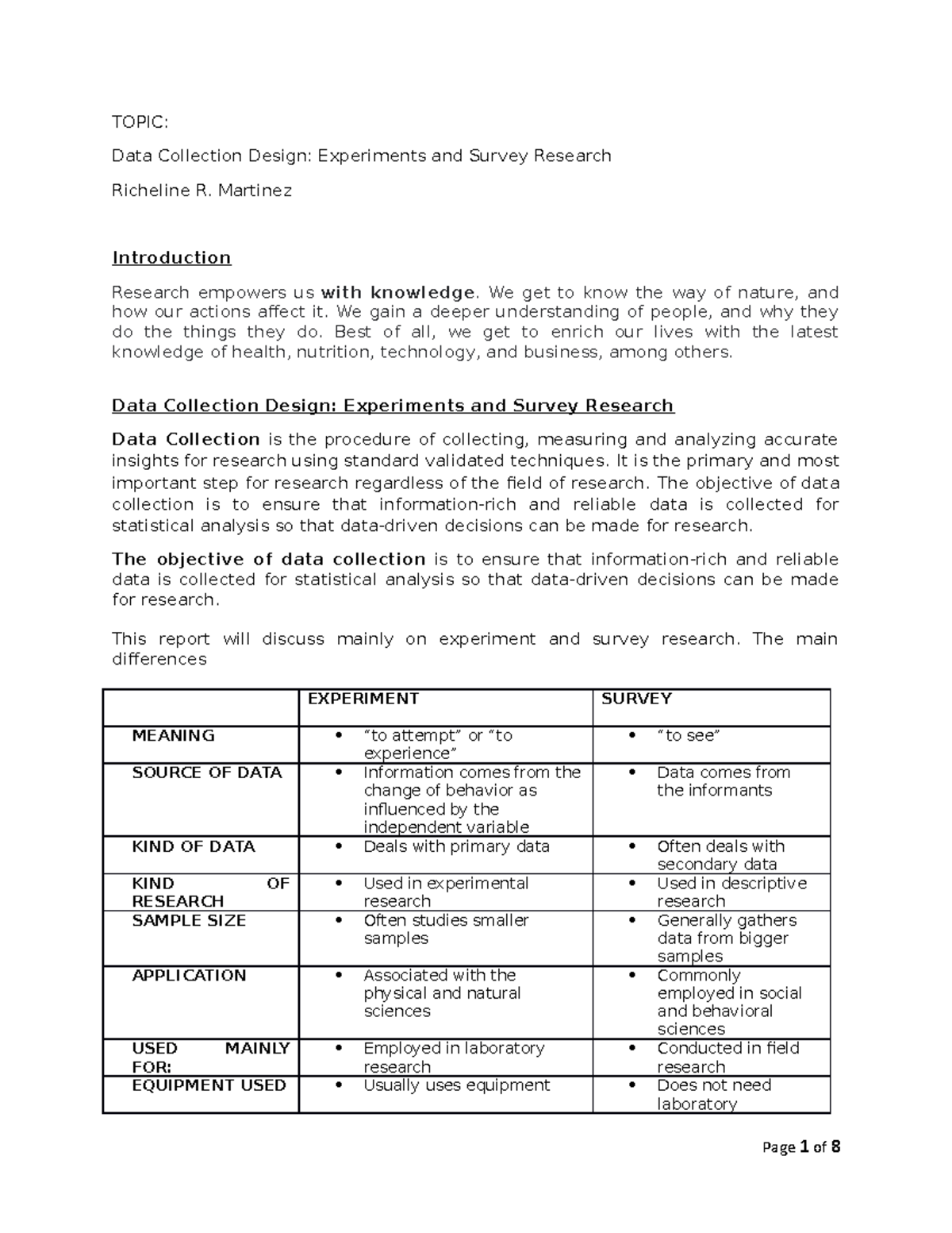 Report Business Research - TOPIC: Data Collection Design: Experiments ...