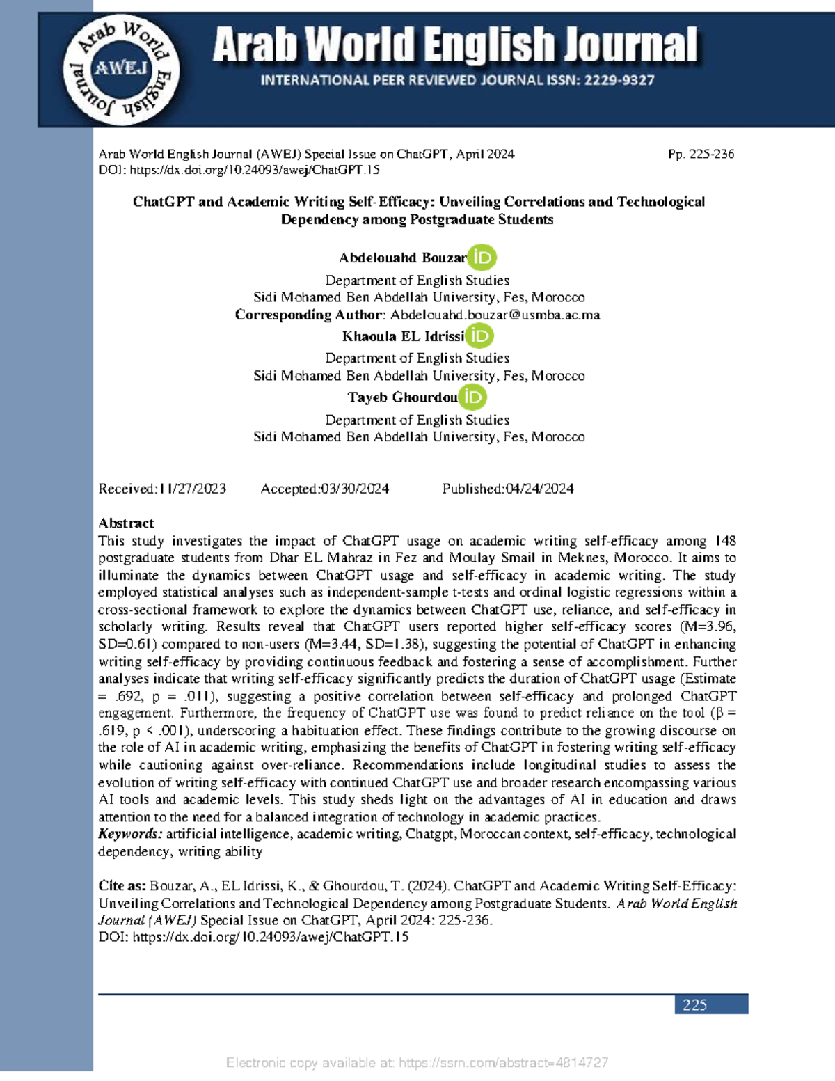 Ssrn-4814727 - Useful - 225 Arab World English Journal (AWEJ) Special ...