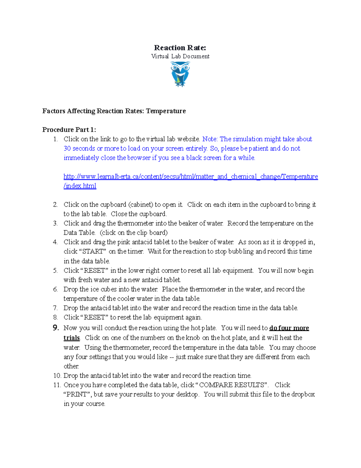 Copy of Reaction Rate Virtual Lab - Reaction Rate: Virtual Lab Document ...