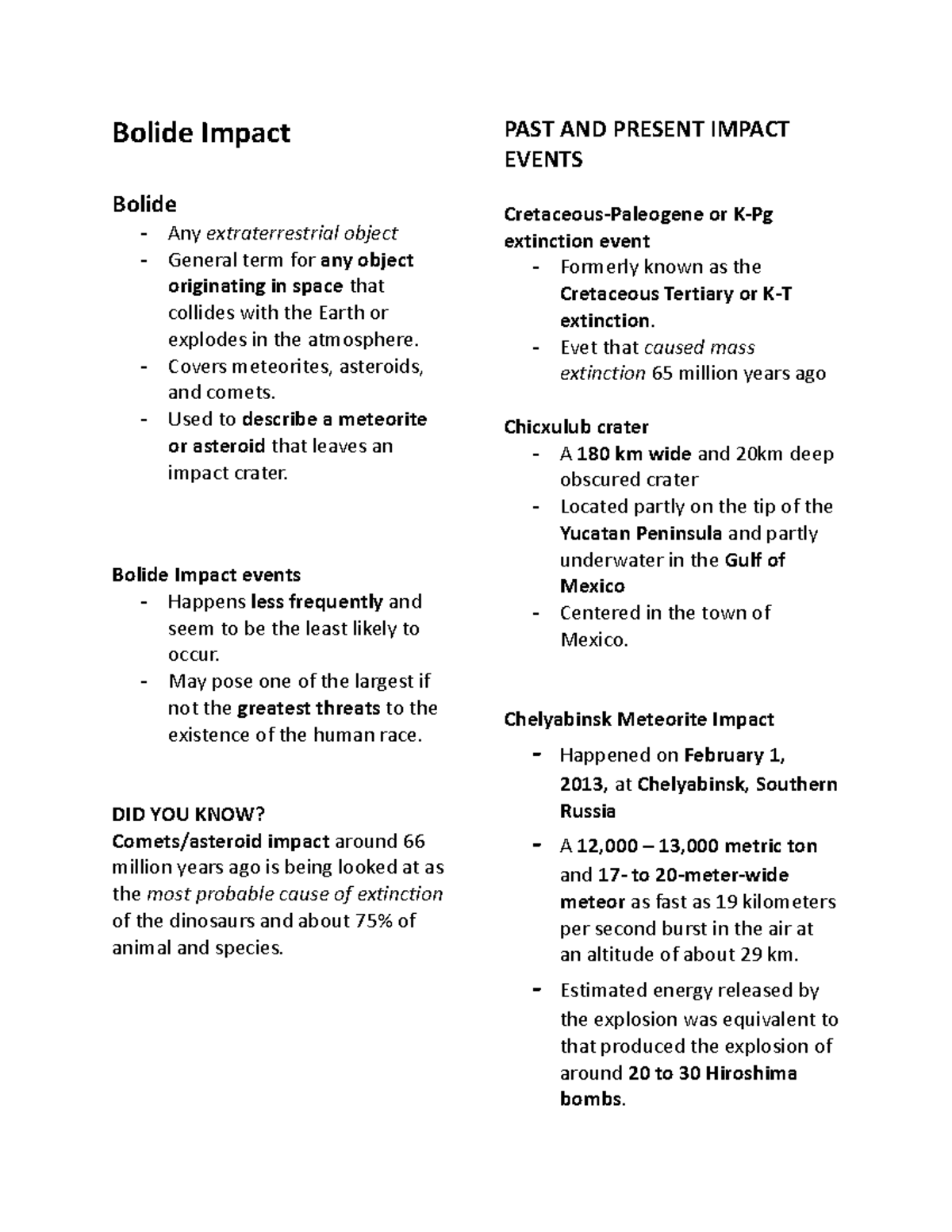 Bolide-Impact-reviewer - Bolide Impact Bolide Any extraterrestrial ...