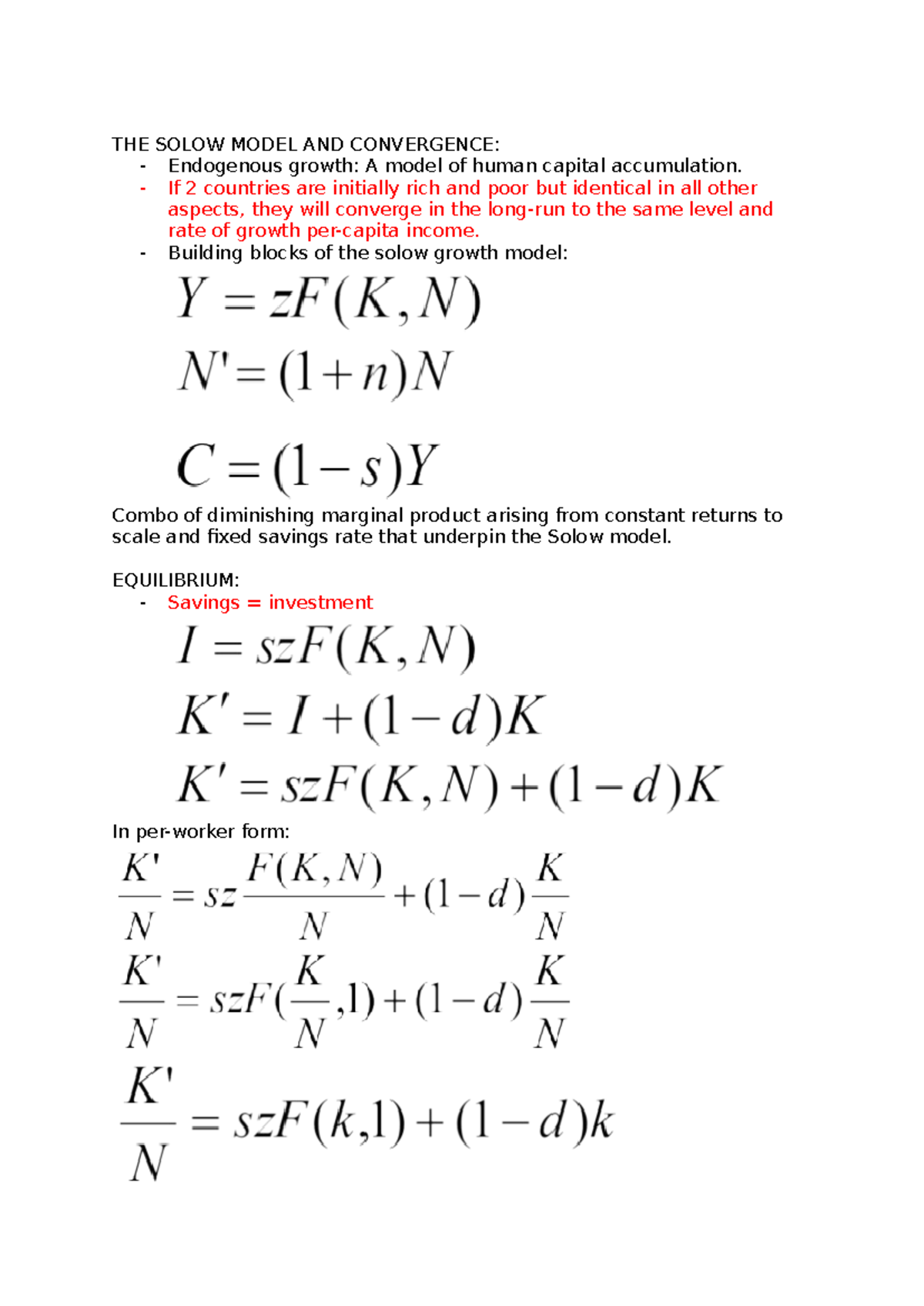 WEEK 4 -Solow model of convergences and endogenous model of convergence ...