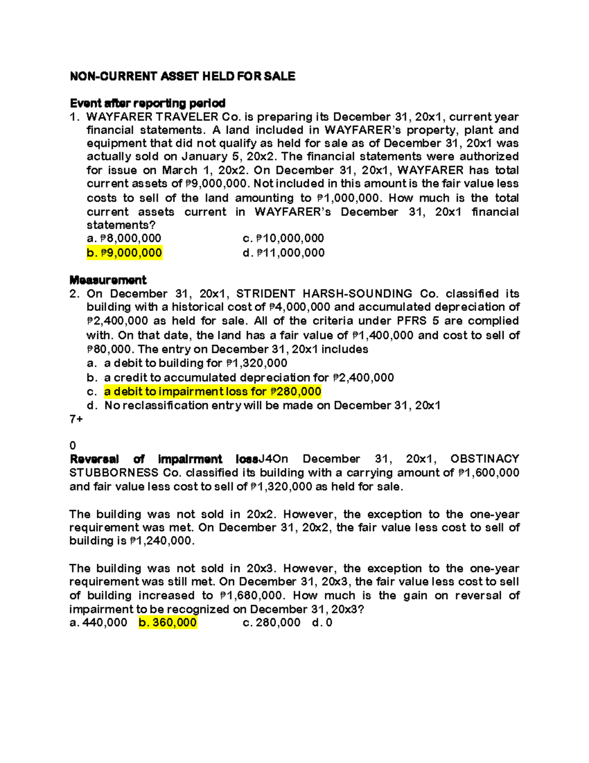 Event after reporting period - NON-CURRENT ASSET HELD FOR SALE Event ...