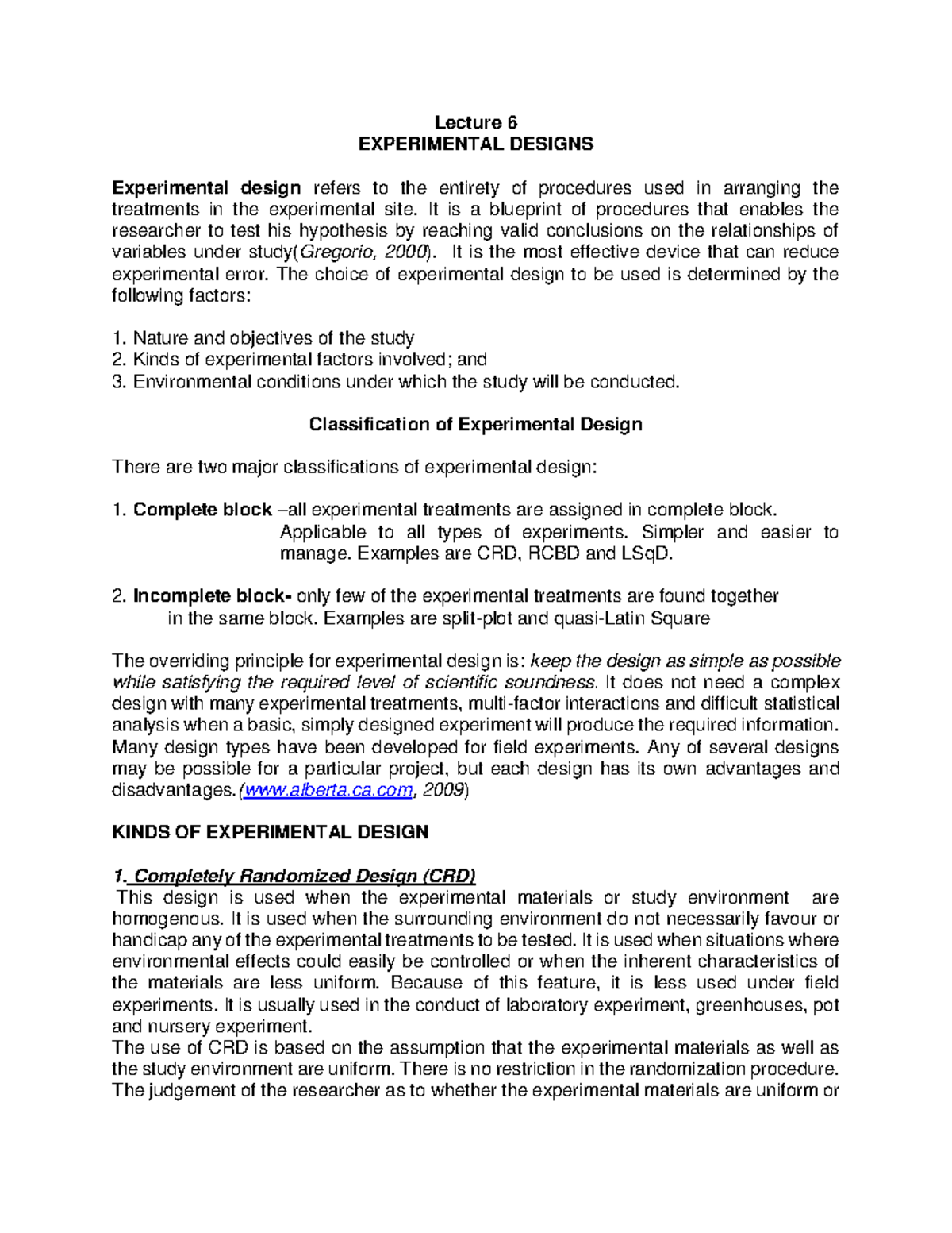 Module-4 - Module - Lecture 6 EXPERIMENTAL DESIGNS Experimental design ...
