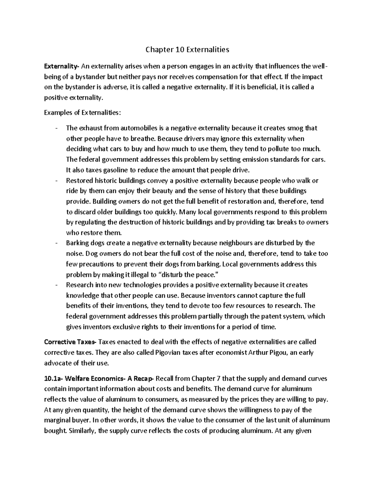 ECON 247 Lesson 5 - Chapter 10 Externalities Externality- An ...