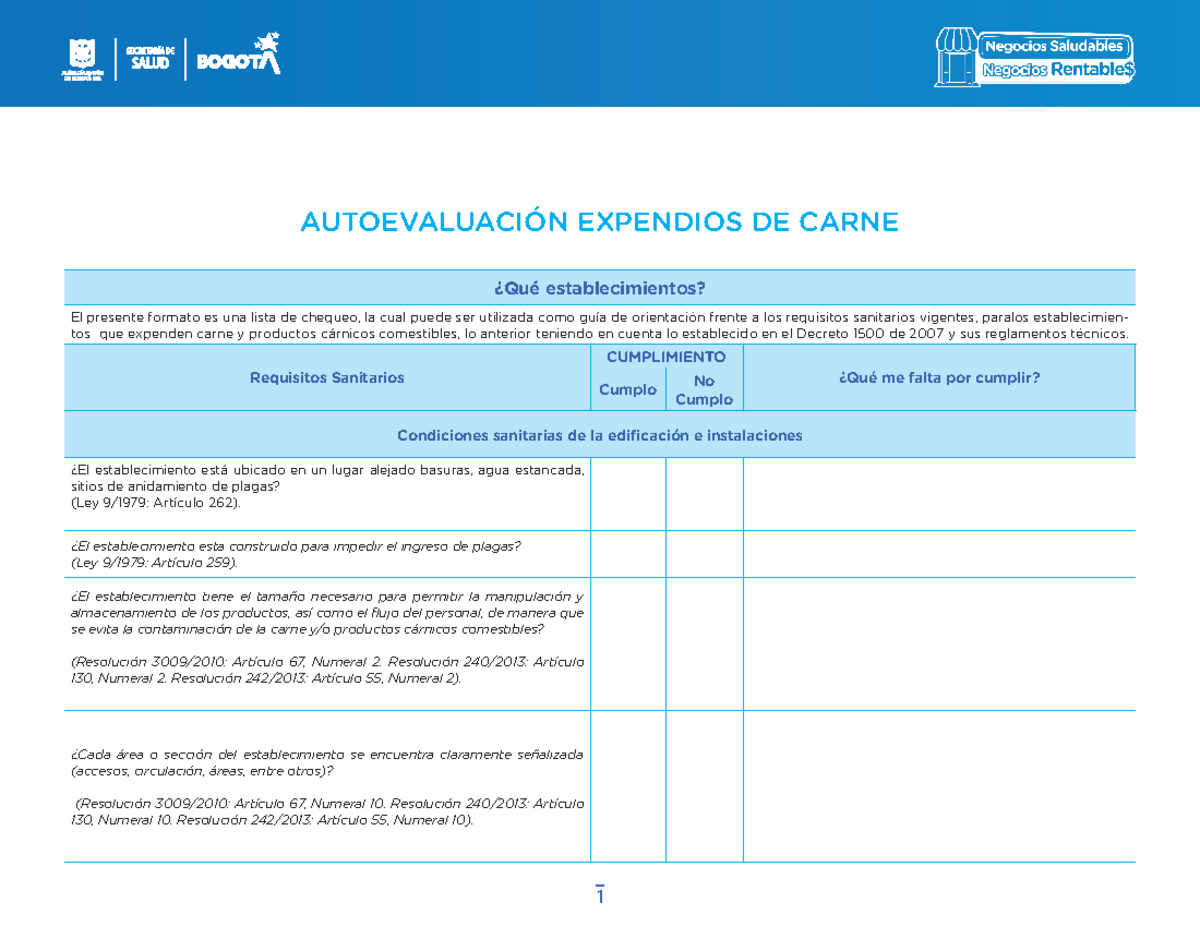 Autoevaluaci¢n Expendios de Carne - AUTOEVALUACIÓN EXPENDIOS DE CARNE ¿Qué establecimientos? El ...