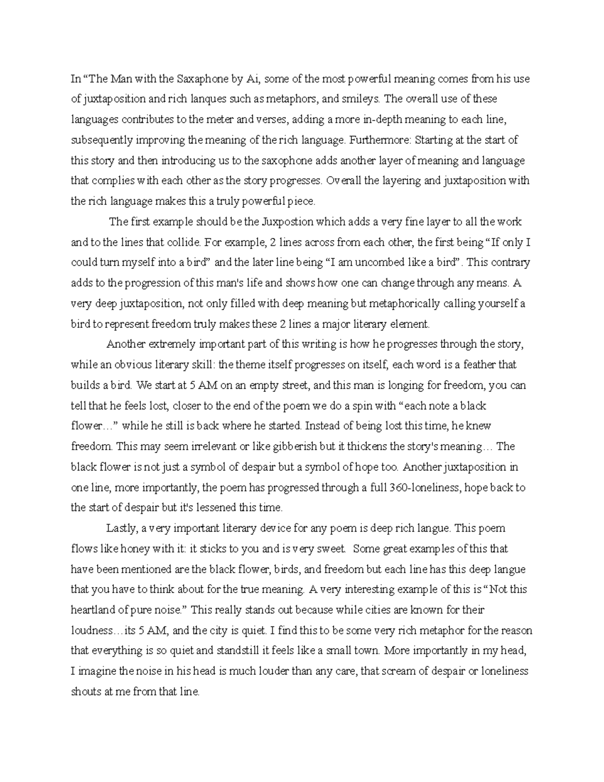 Q1 and Q3 - 2 examples for the ap essay prompts. - In “The Man with the ...