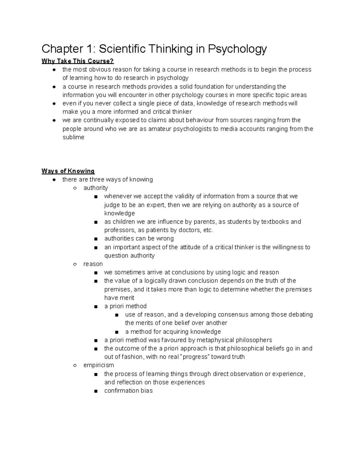 PSYC 203 - Chapter 1 Scientific Thinking in Psychology - Chapter 1 ...