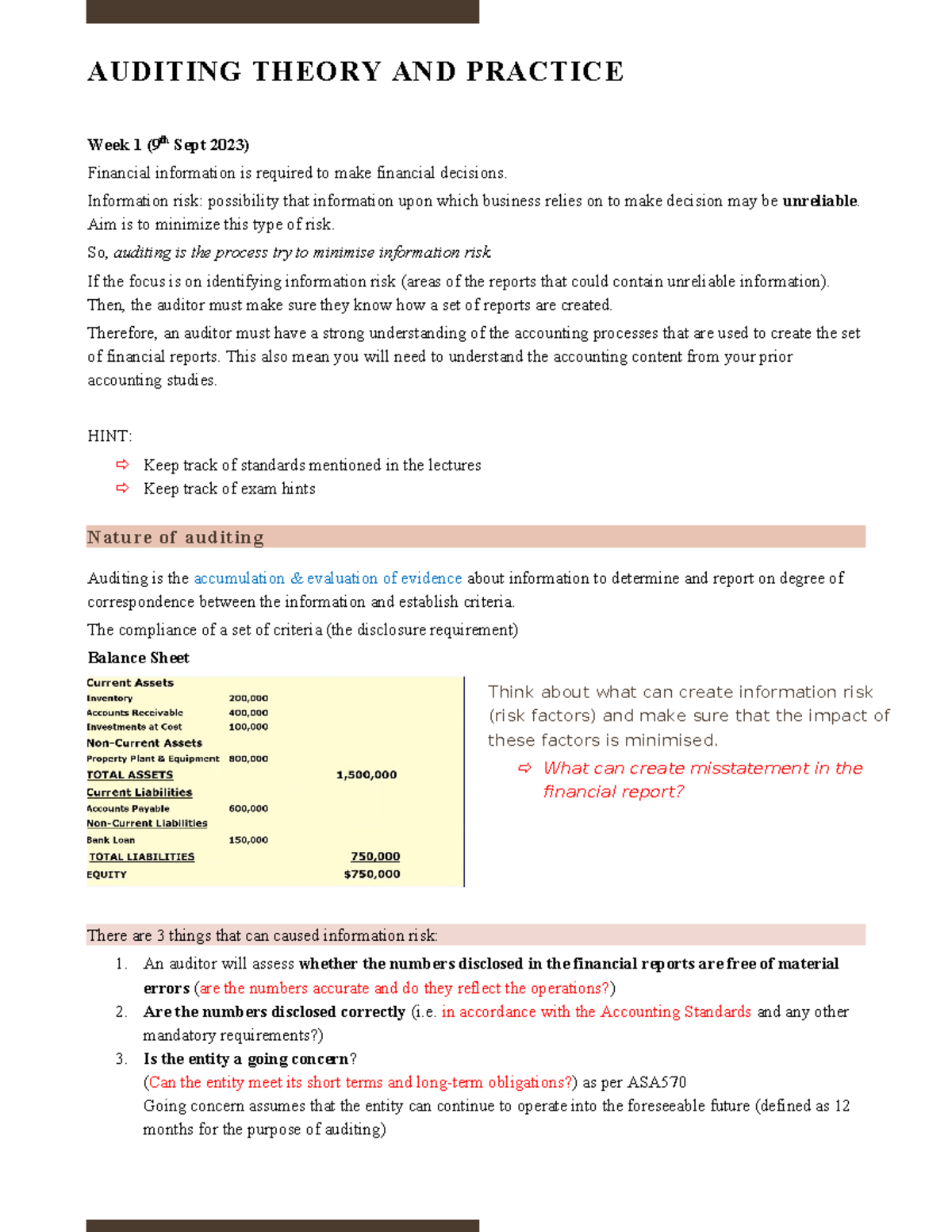 Auditing - AUDITING THEORY AND PRACTICE Week 1 (9th Sept 2023 ...