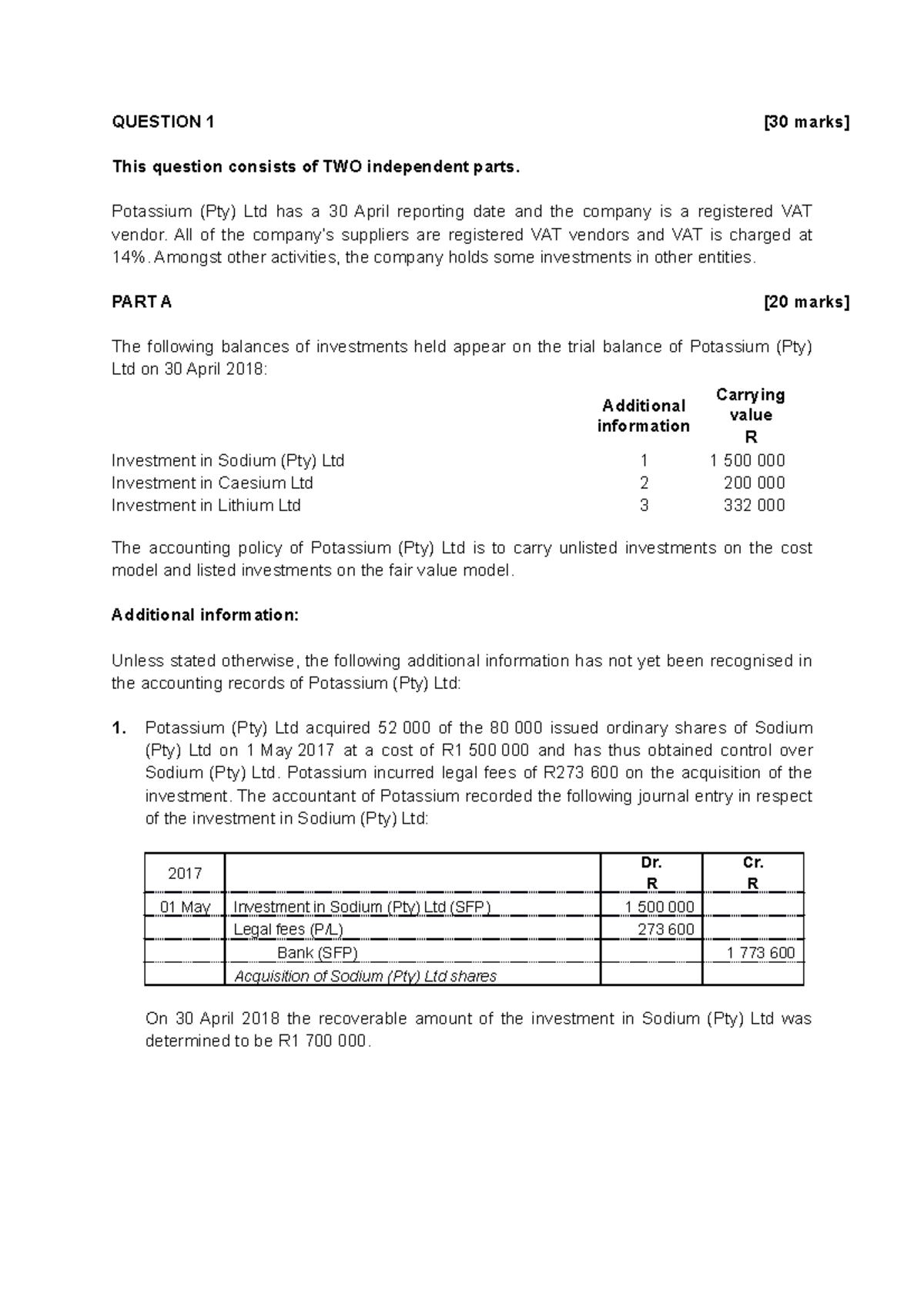 Investments question bank - QUESTION 1 [30 marks] This question ...