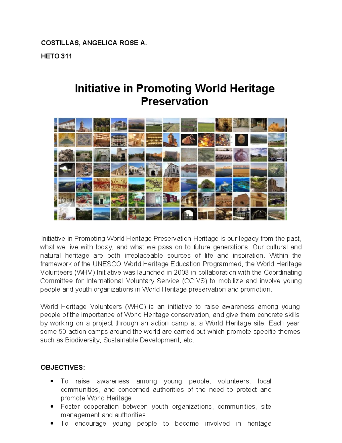 HETO World Heritage Preservation - COSTILLAS, ANGELICA ROSE A. HETO 311 ...