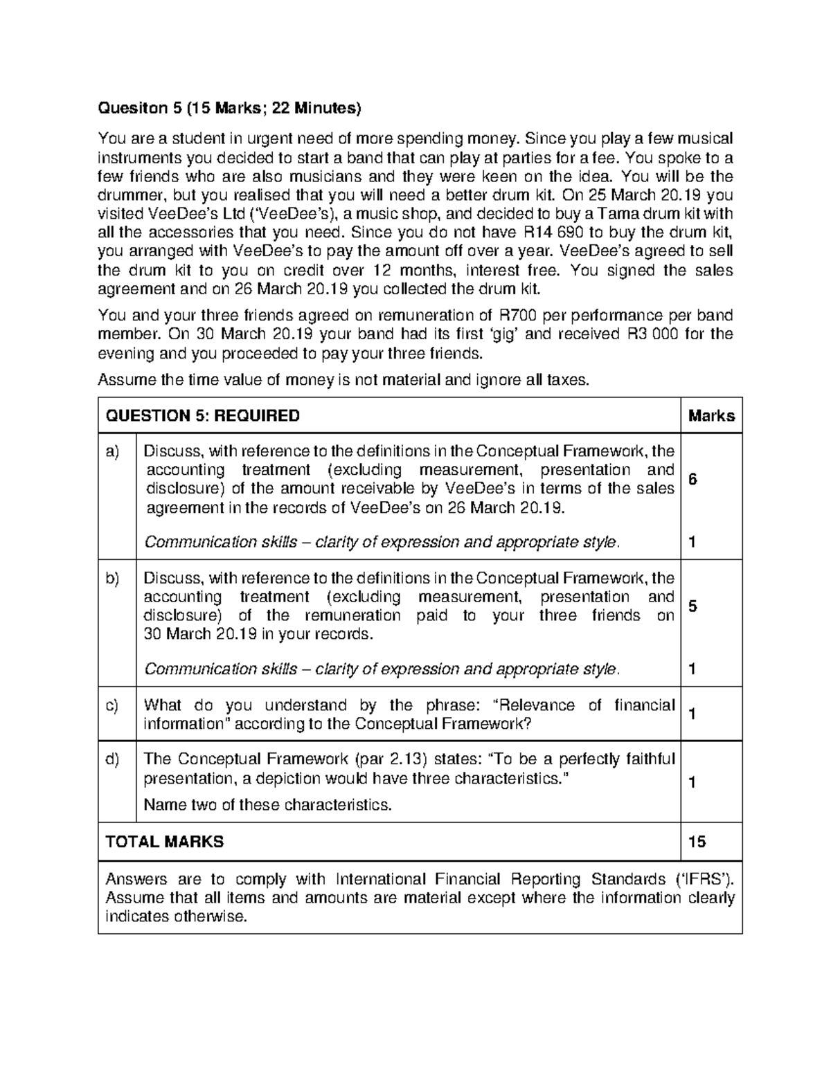 Study Guide 15 Question 51 - Quesiton 5 (15 Marks; 22 Minutes) You are ...