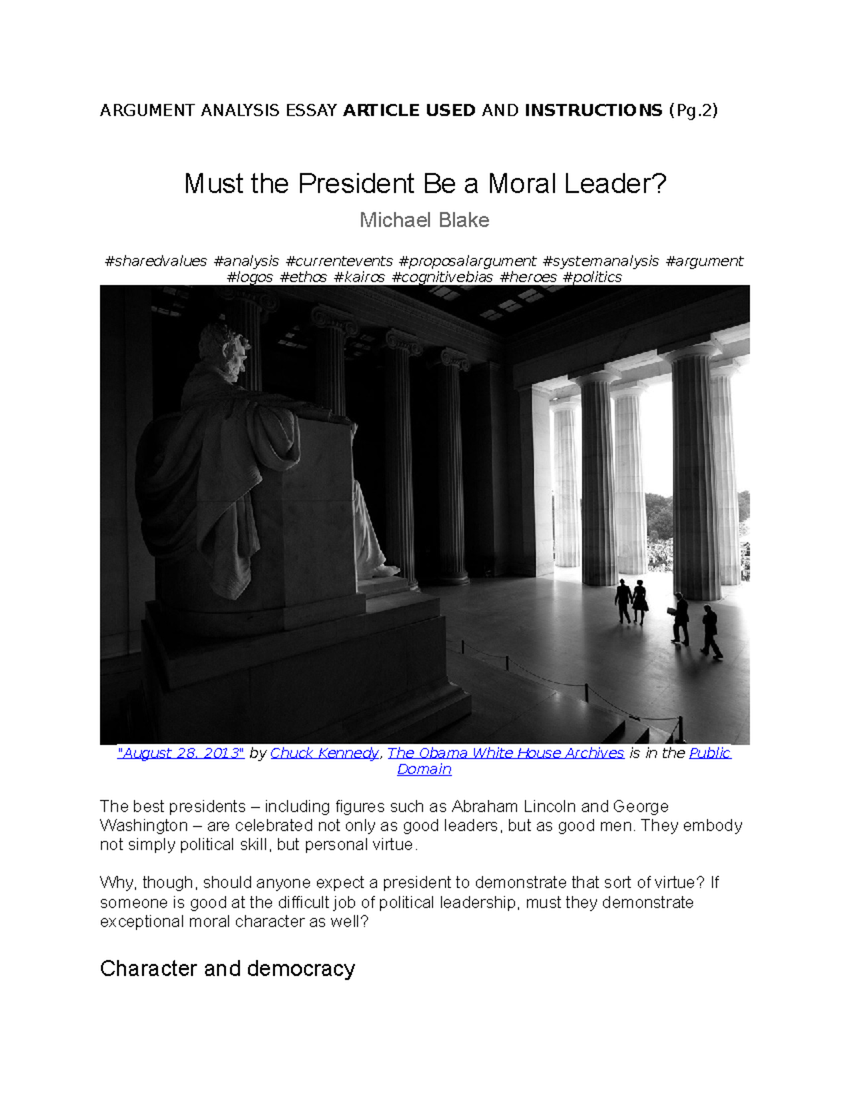 Must the President Be a Moral Leader - ARGUMENT ANALYSIS ESSAY ARTICLE ...
