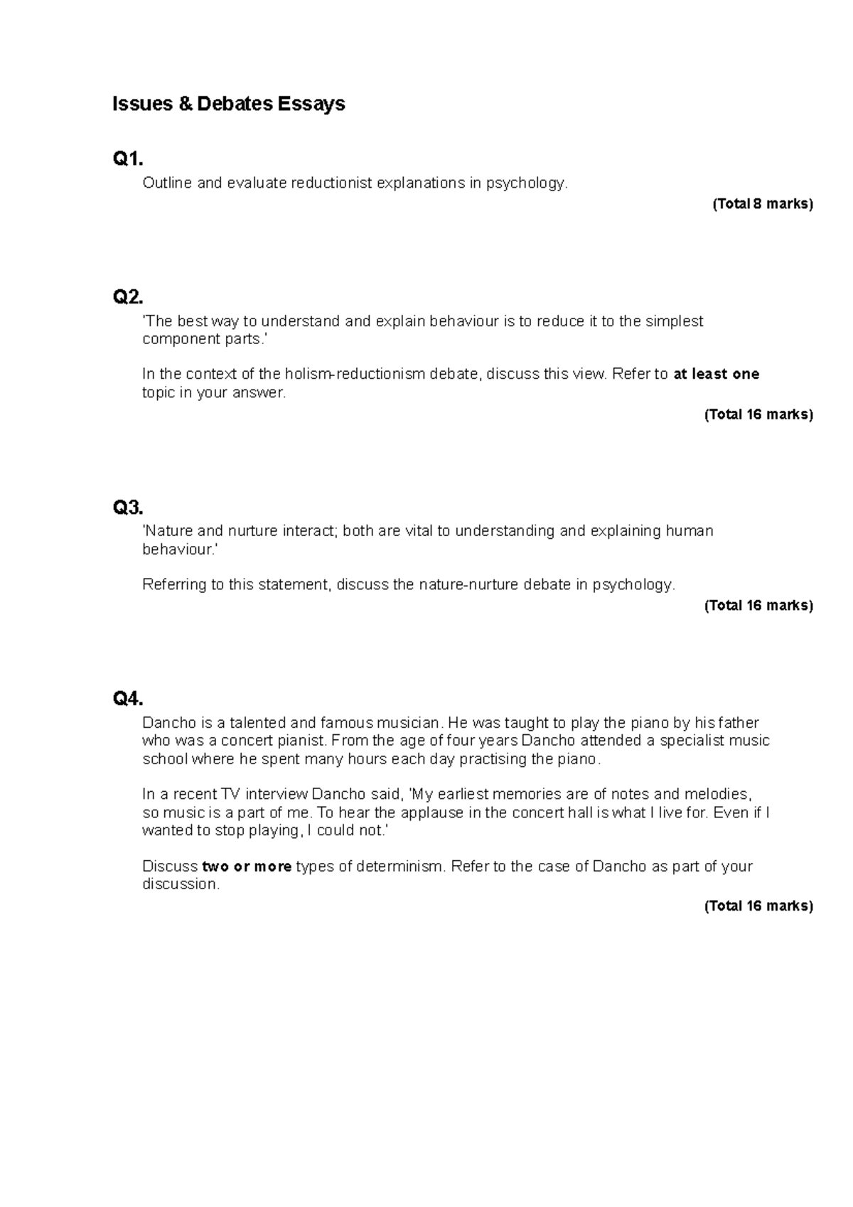 Issues and Debates essays MS - Issues & Debates Essays Q1. Outline and ...