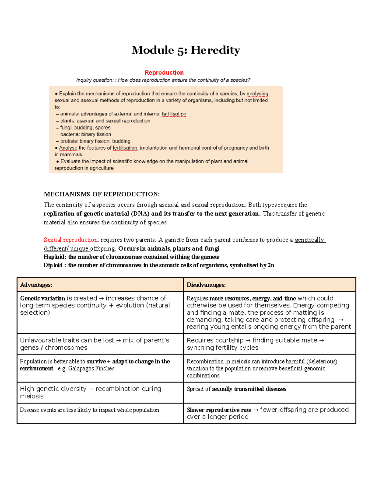 Module 5 Heredity - notes - Module 5: Heredity MECHANISMS OF ...