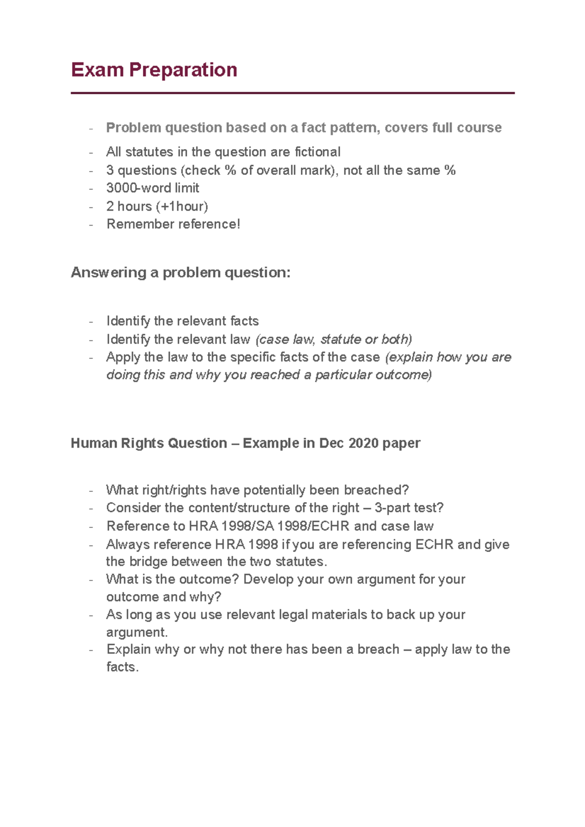 Exam Preparation for December Exam - Exam Preparation Problem question ...