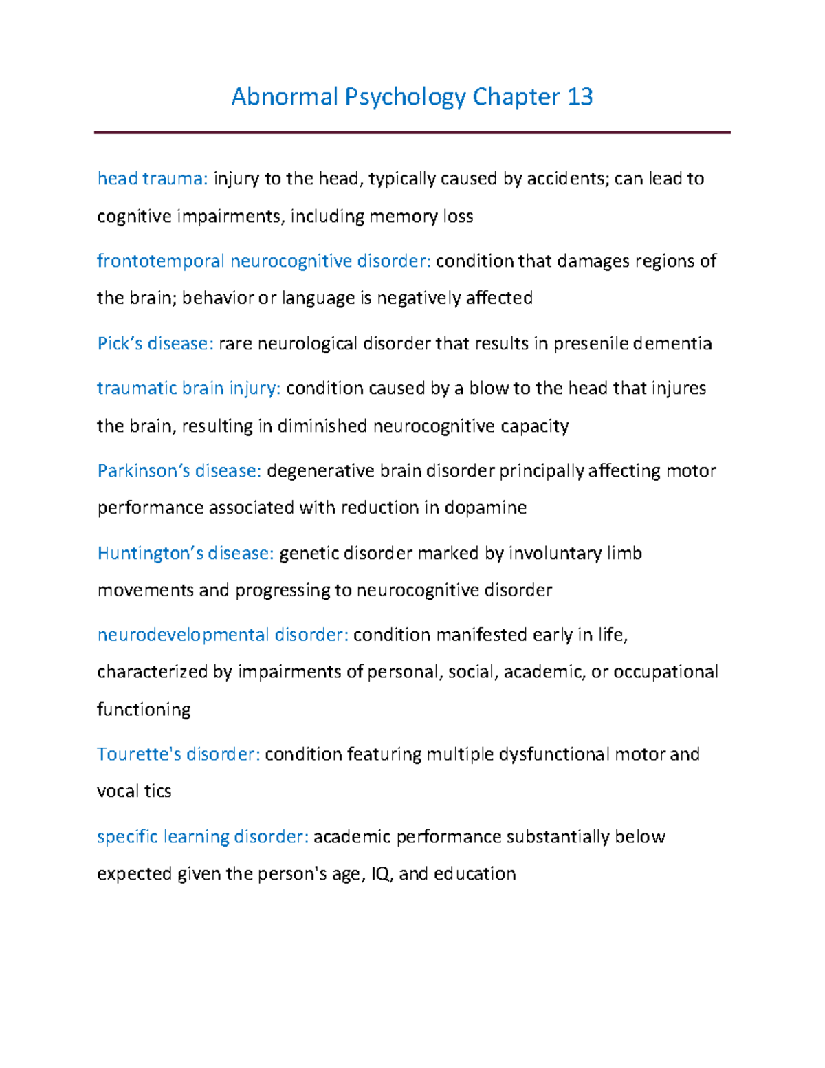 Abnormal Psychology Chapter 13 Notes - Abnormal Psychology Chapter 13 ...