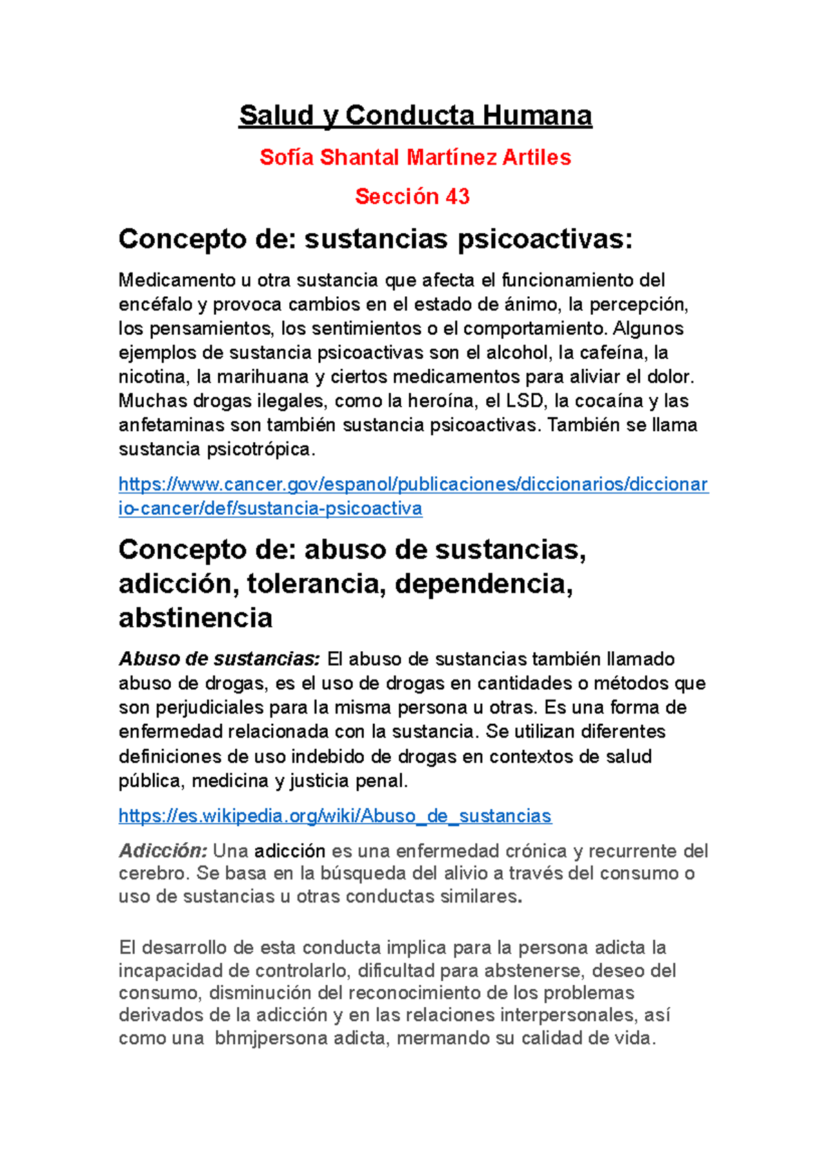 Salud y Conducta Humana 1 - Salud y Conducta Humana Sofía Shantal Martínez Artiles Sección 43 ...