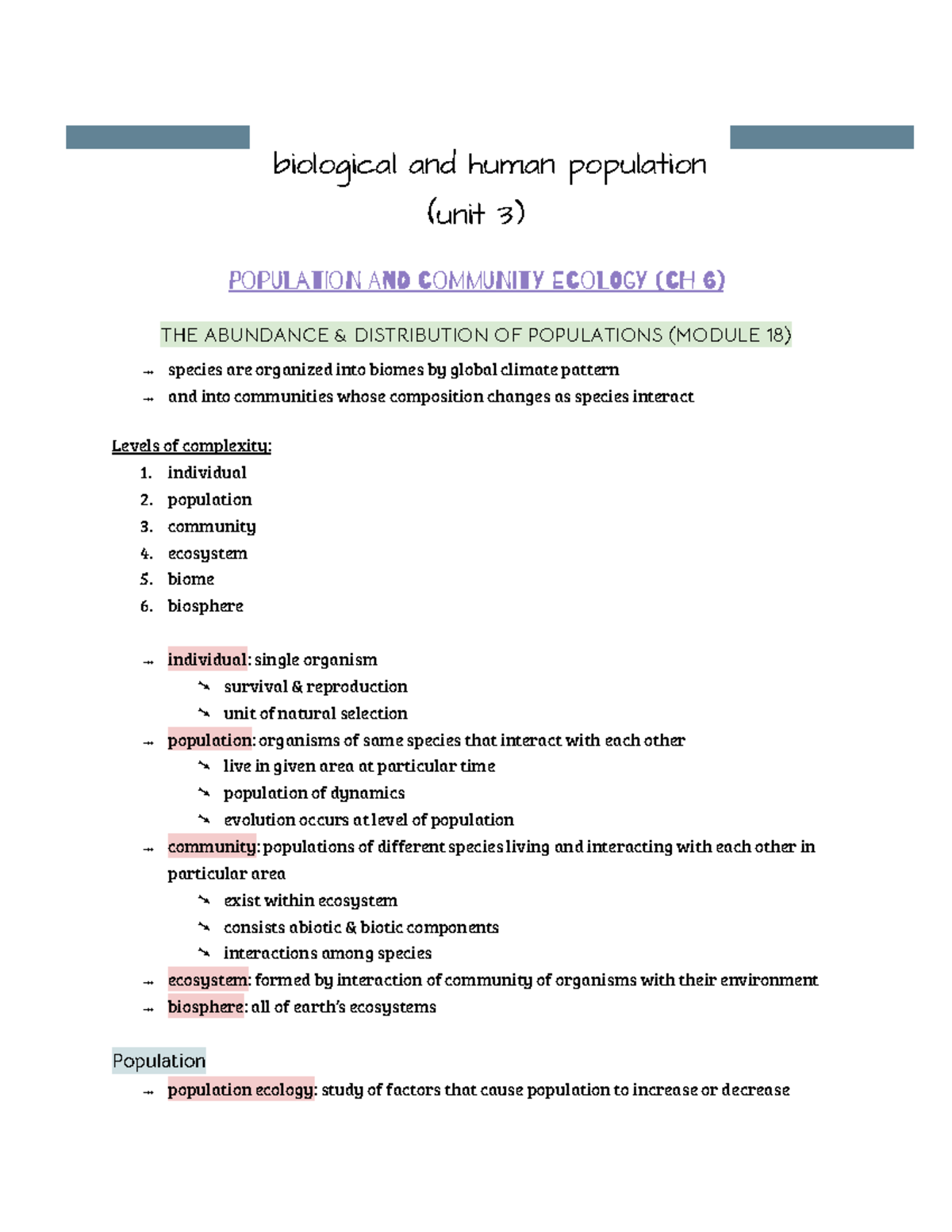 Unit 3 Biological and Human Population - biological and human ...