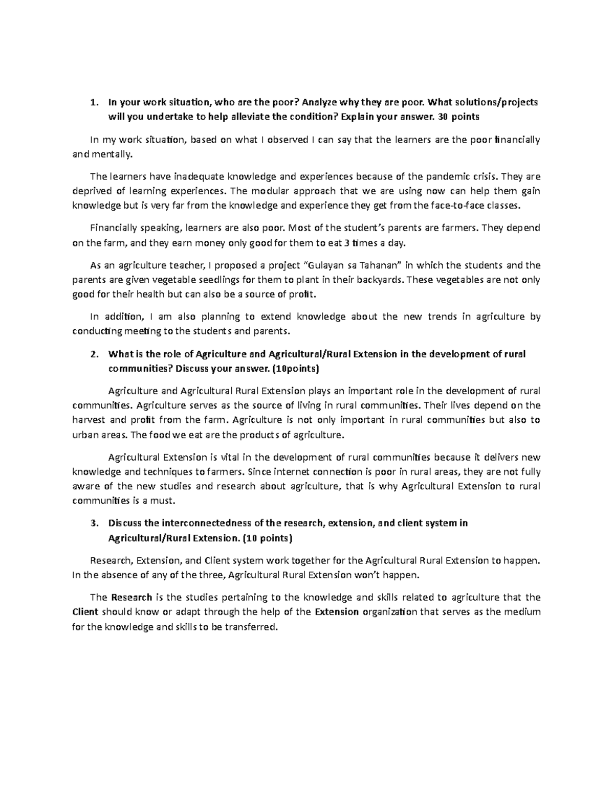 ROLE OF Agriculture - This is about agricultural extension. - In your ...