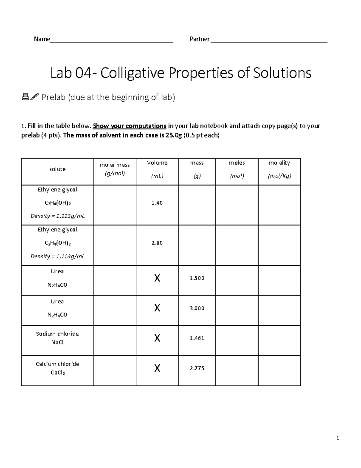 Lab 04 - Colligative Properties of Solutions Prelab - 1 Name ...