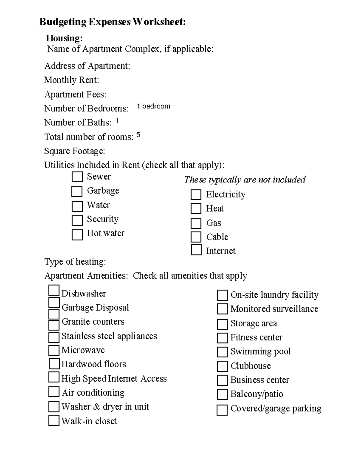 Budget Expense Worksheet 2020 - Budgeting Expenses Worksheet: Name of ...