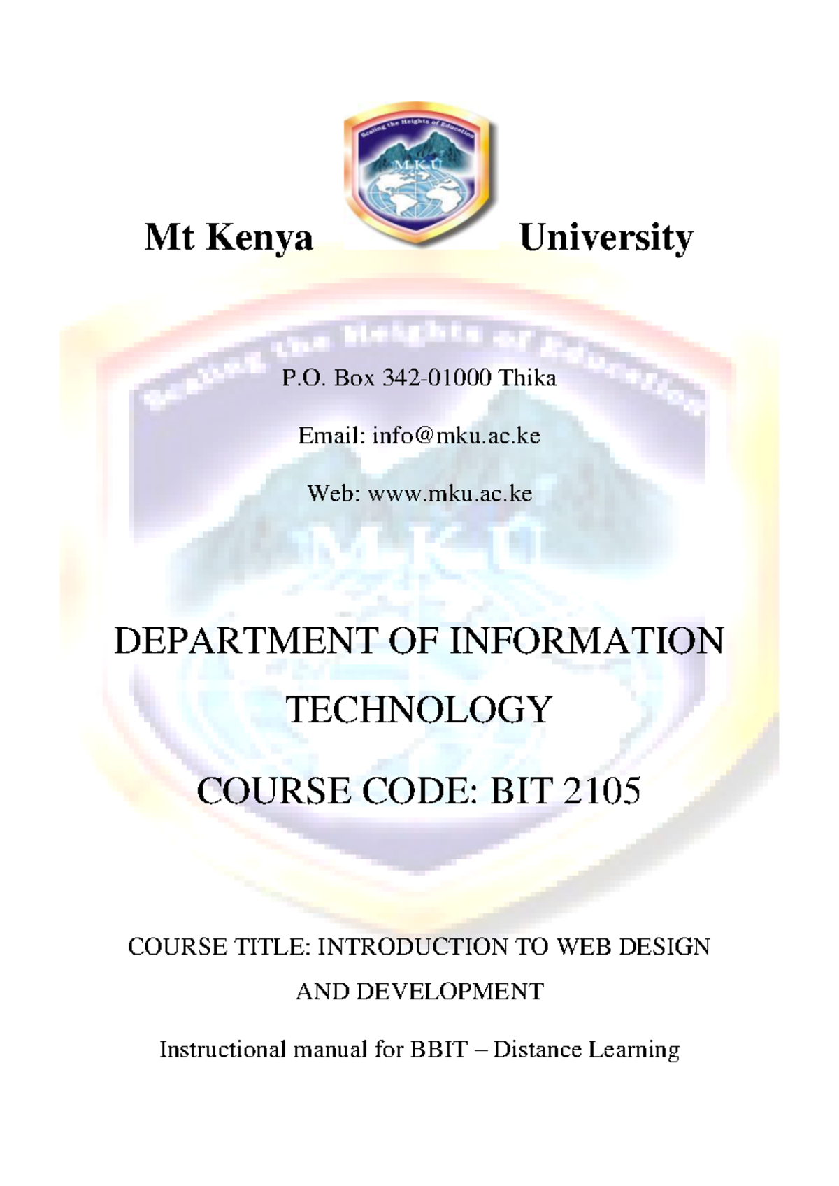 BIT 2105 Introduction TO WEB Design AND Development Module - Mt Kenya ...