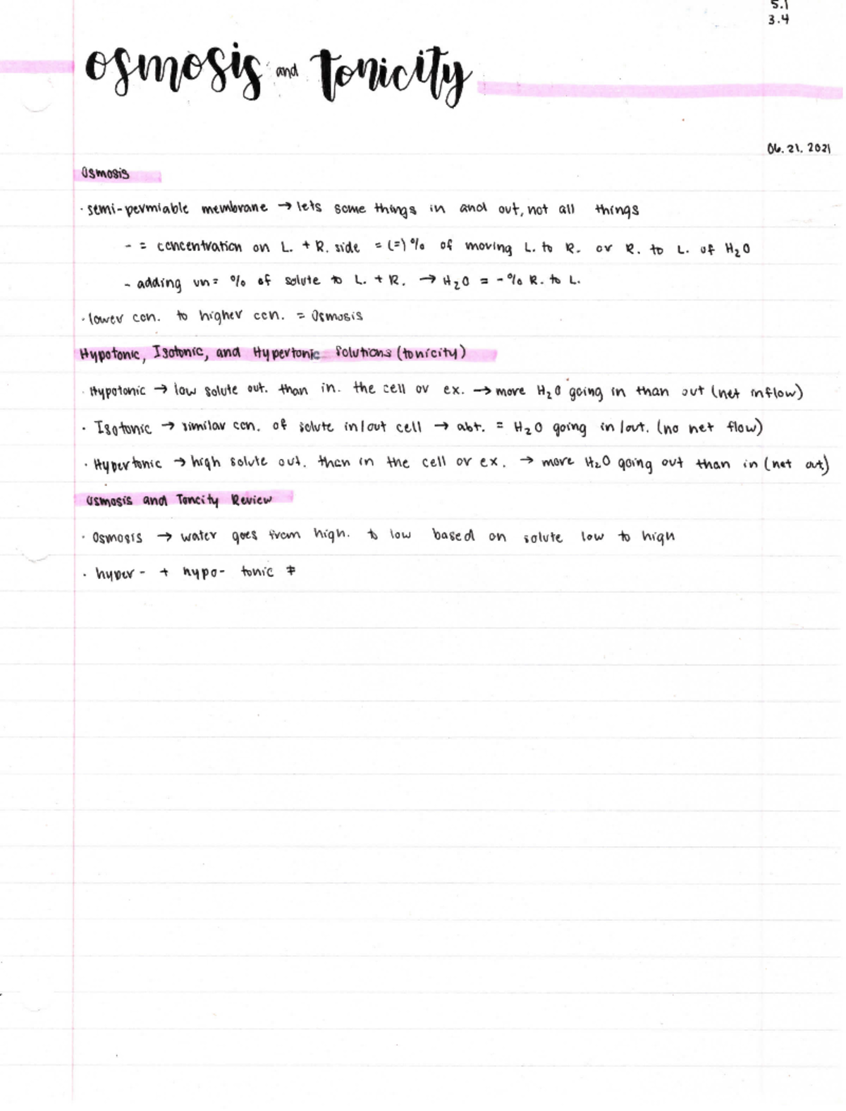 Osmosis and Tonicity - Notes - Studocu
