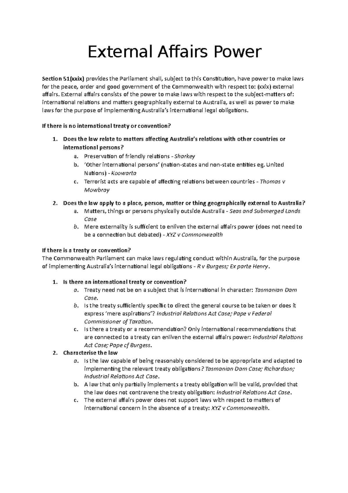 Exam Notes - Summary of topics with authorities. Includes: External ...