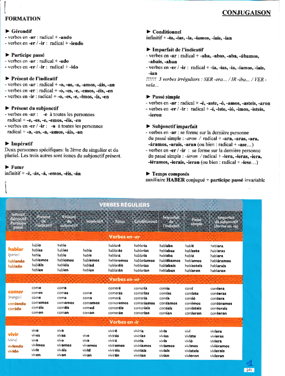Conjugaison, 4 pages - FORMATION ) Gérondif - verbes en -ar : radical ...