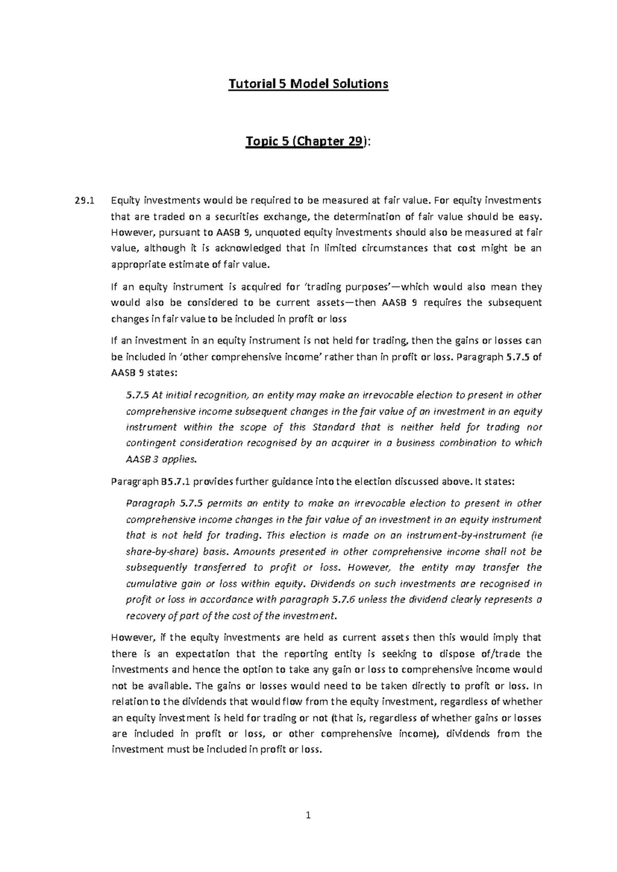 Tutorial 5 Model Answers - Tutorial 5 Model Solutions Topic 5 (Chapter 29 ): 29 .1 Equity - Studocu