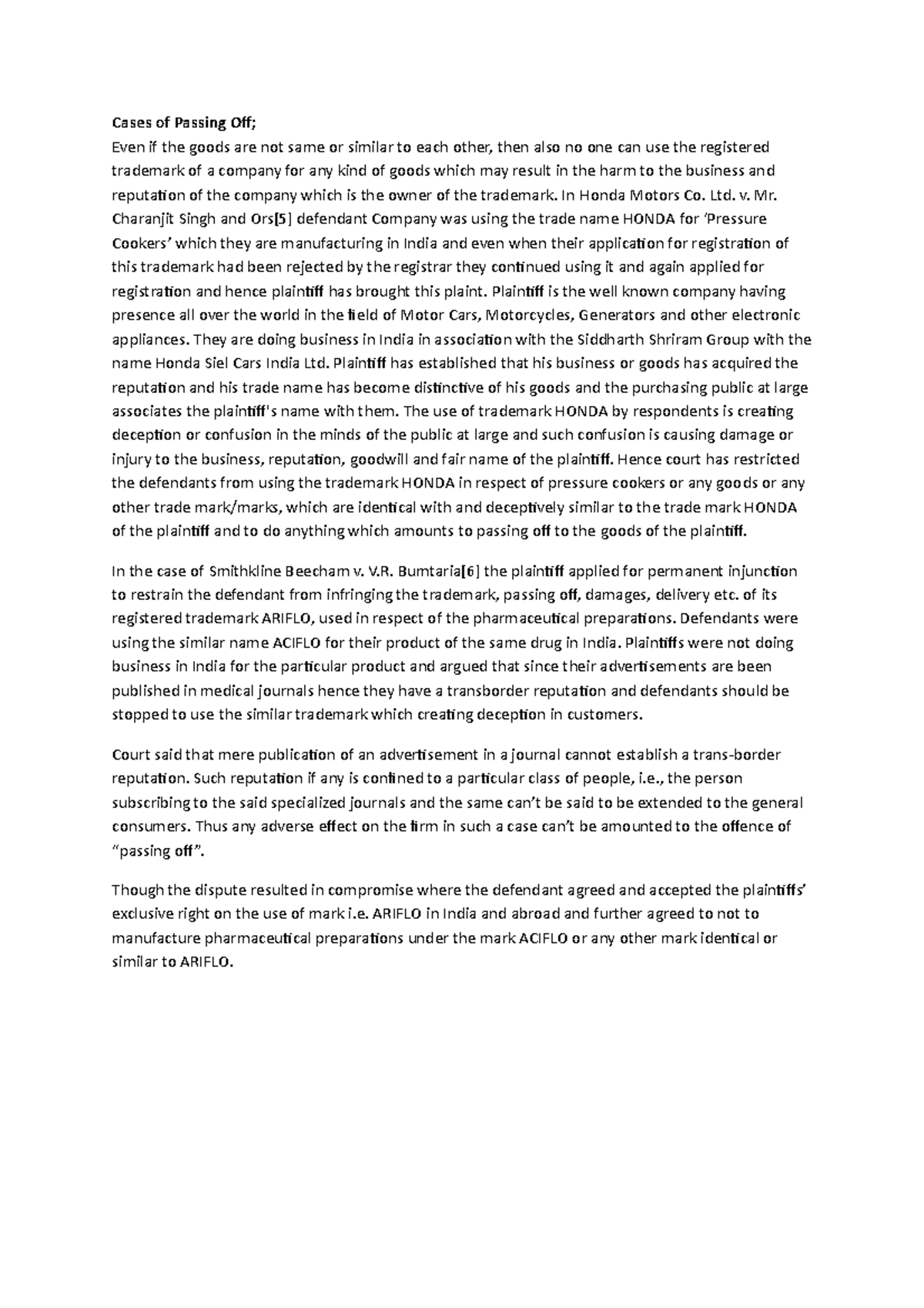 Cases of Passing Off - Cases of Passing Even if the goods are not same ...