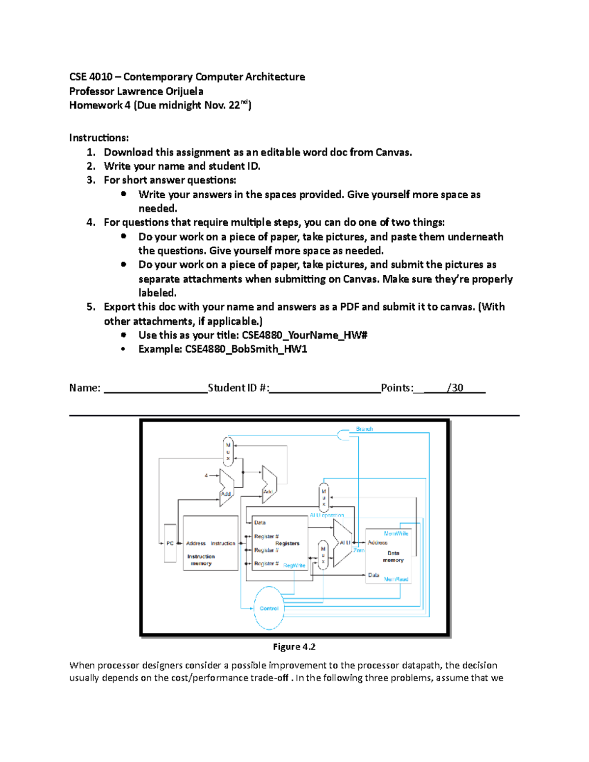 CSE4010 HW4 - HW/practice problems - CSE 4010 – Contemporary Computer Architecture Professor ...