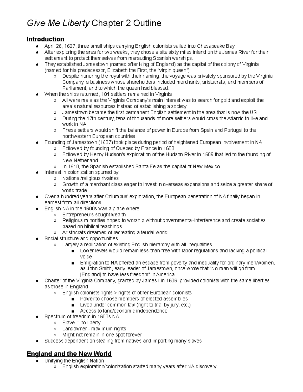 Chapter 2 Outline - Give Me Liberty Chapter 2 Outline Introduction ...