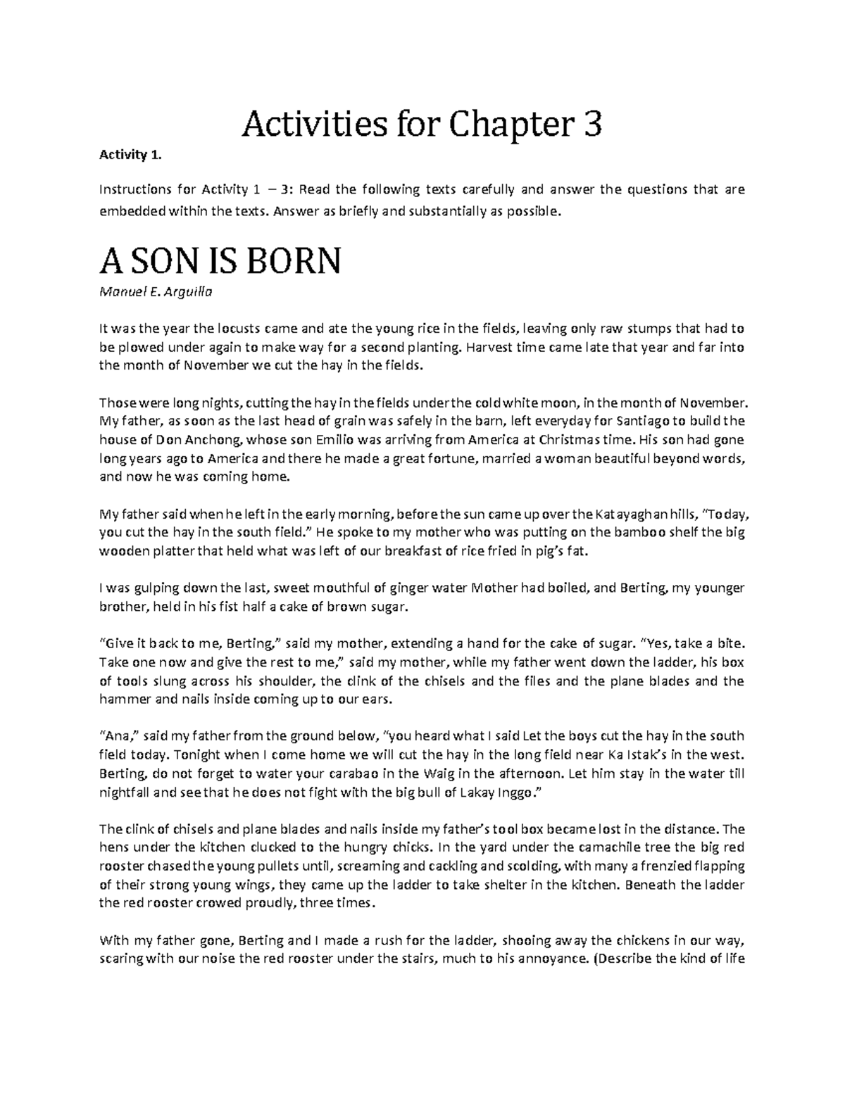 PHIL - LIT Activities for Chapter 3 - Activities for Chapter 3 Activity ...