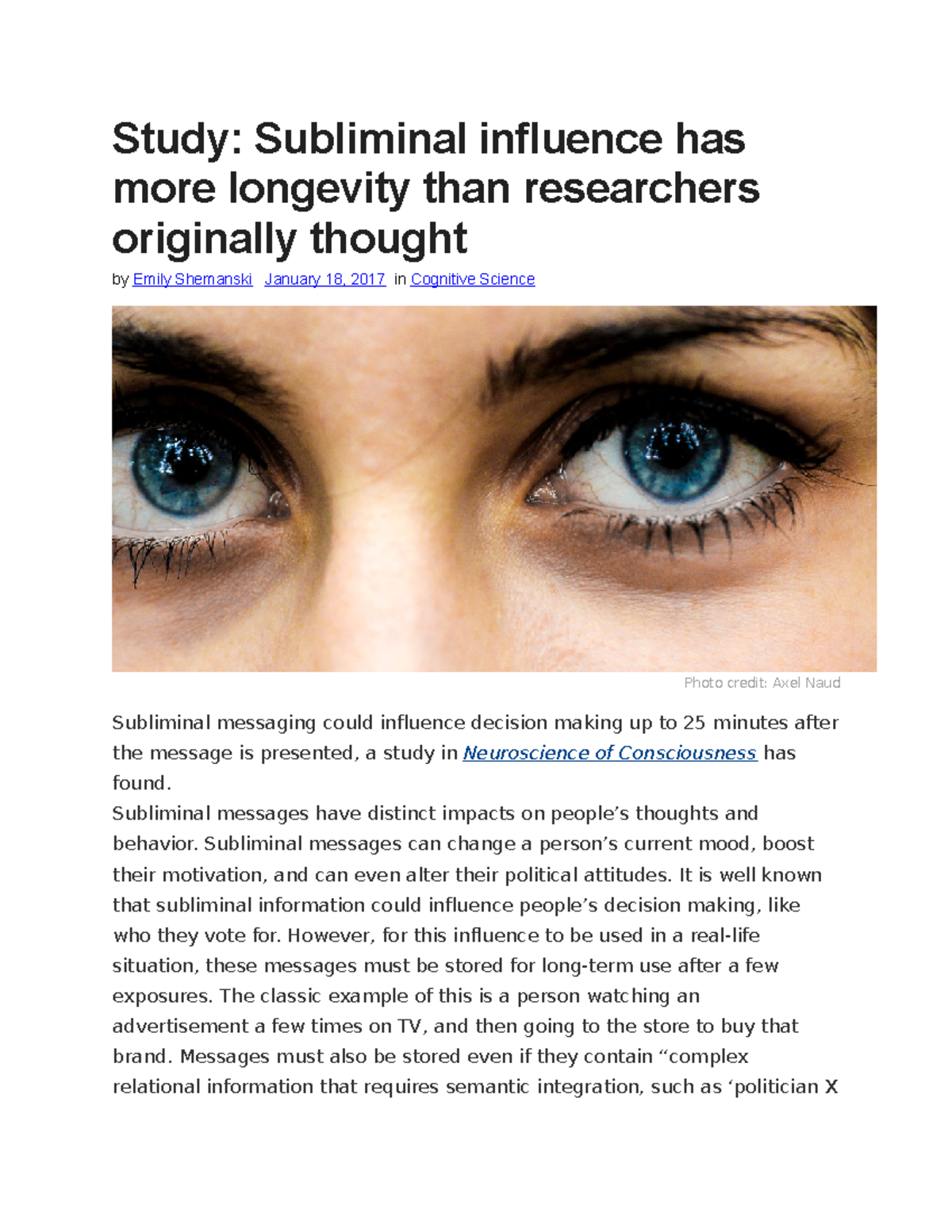 Subliminal Message Longevity Article-1 - Study: Subliminal influence ...