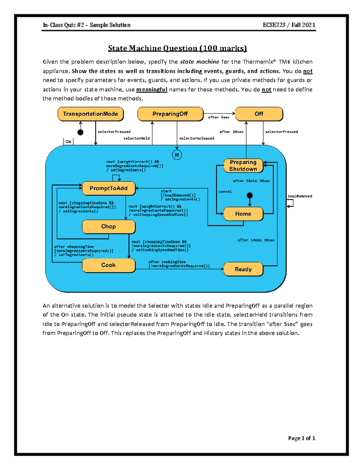 2021-03 ECSE223 In-Class Quiz #2 - Sample Solution - In-Class Quiz #2 – Sample Solution ECSE223 ...