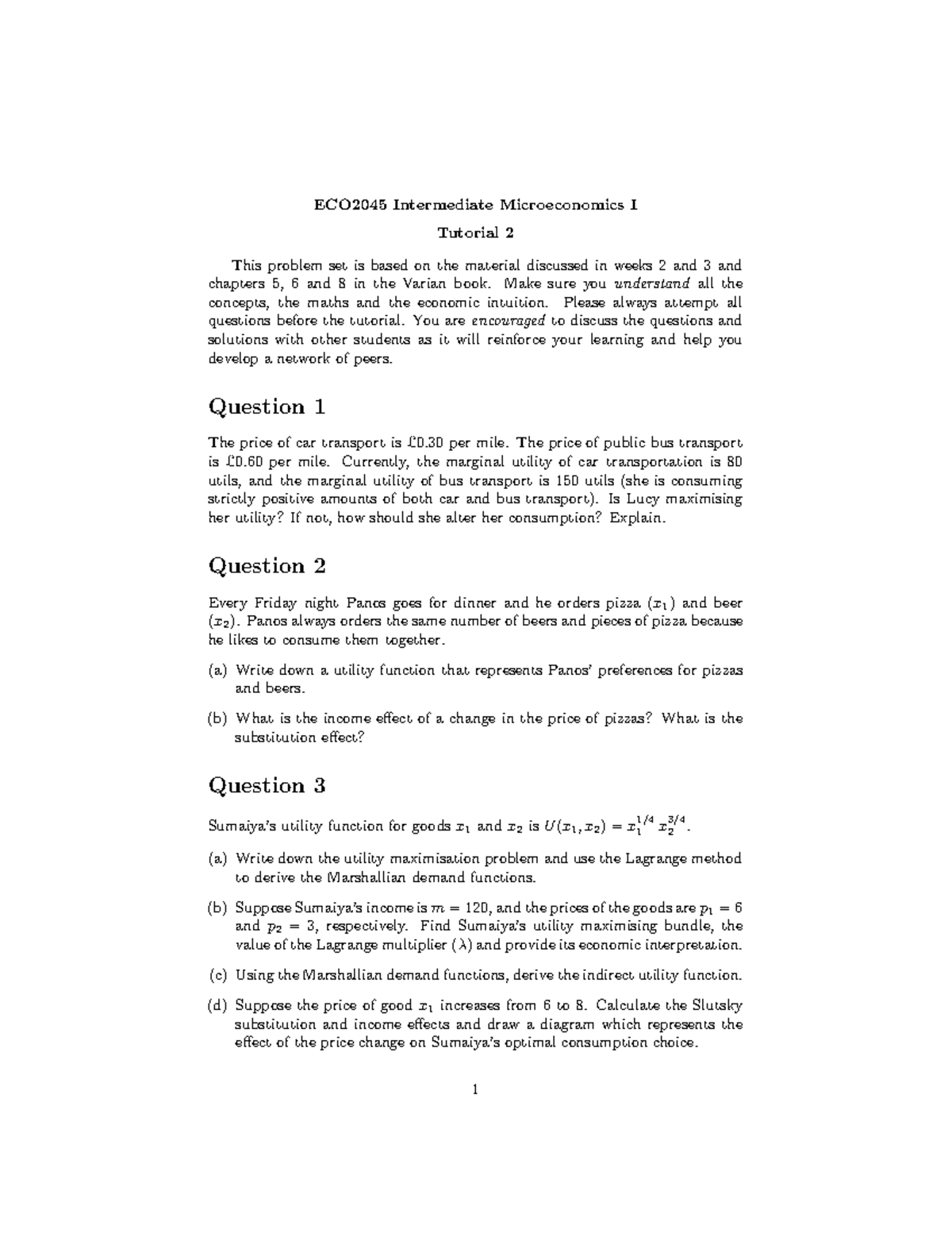 ECO2045-Tutorial 2 - tutorial question - ECO2045 Intermediate ...
