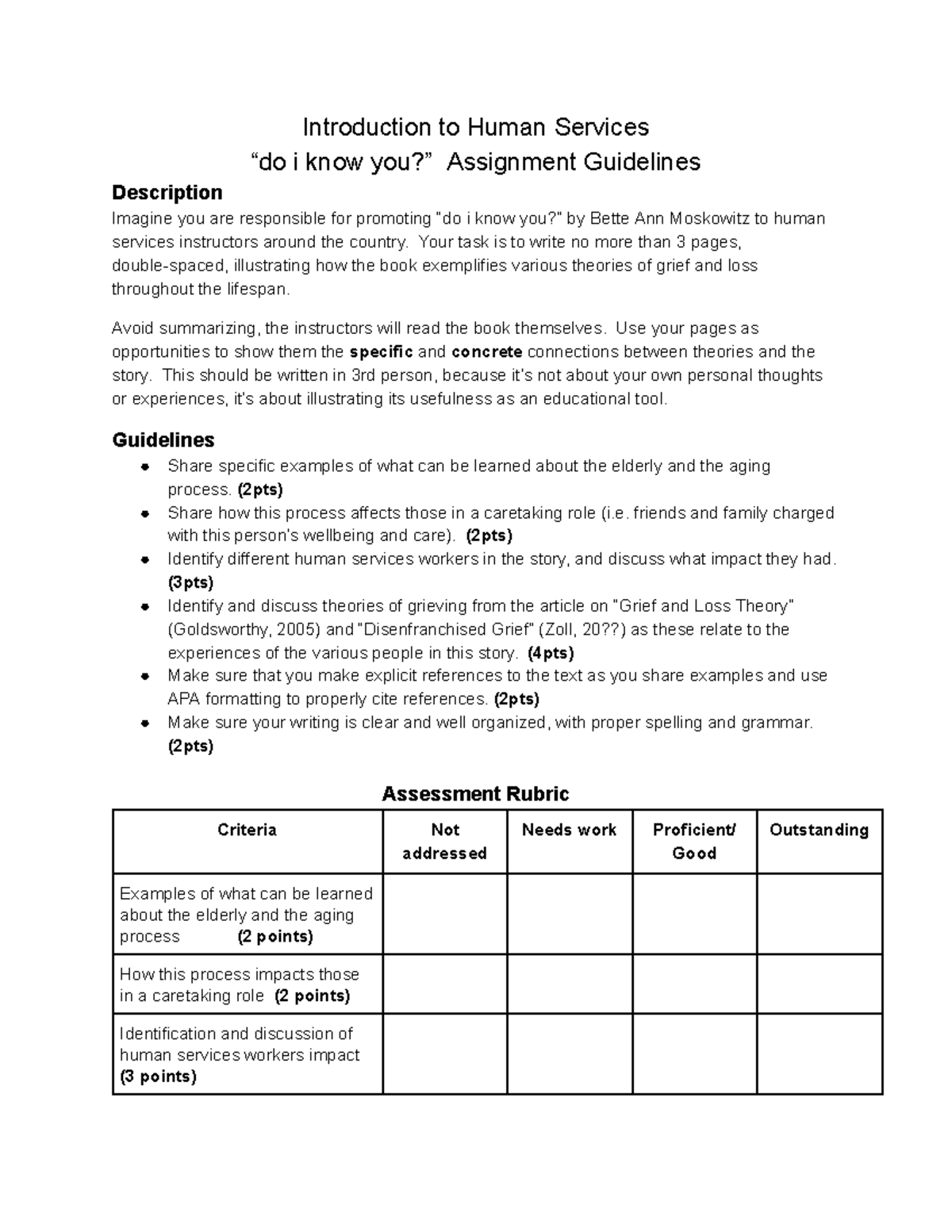 Do I know you Paper Guidelines - Introduction to Human Services “do i ...