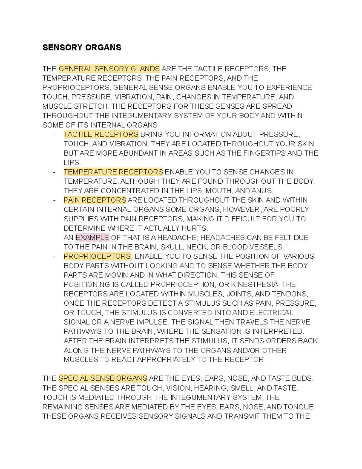 Sensory Organs - SENSORY ORGANS THE GENERAL SENSORY GLANDS ARE THE ...