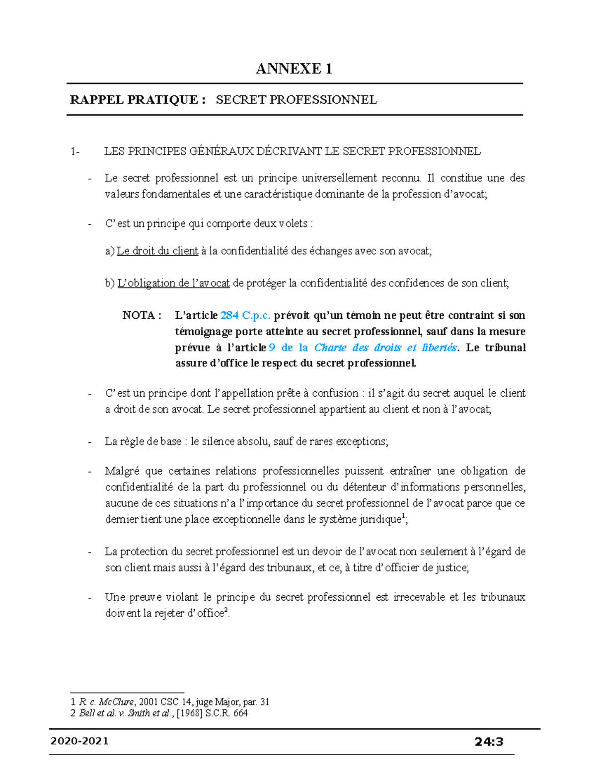 Déontologie - Rappel pratique sur le secret professionnel - ANNEXE 1 ...