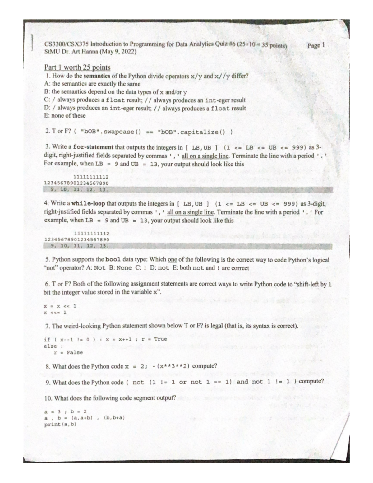 Part 1 worth 25 points - quiz 6 - CS 3300 - Studocu