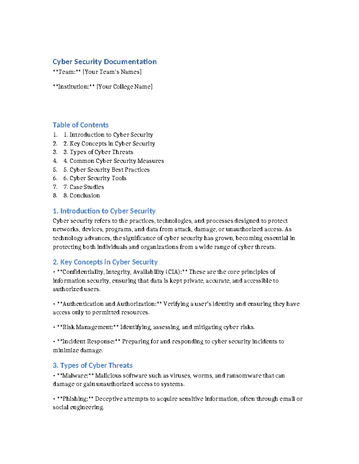 Cyber Security Documentation 1 Introduction To Cyber Security 2 2 Key Concepts In Cyber