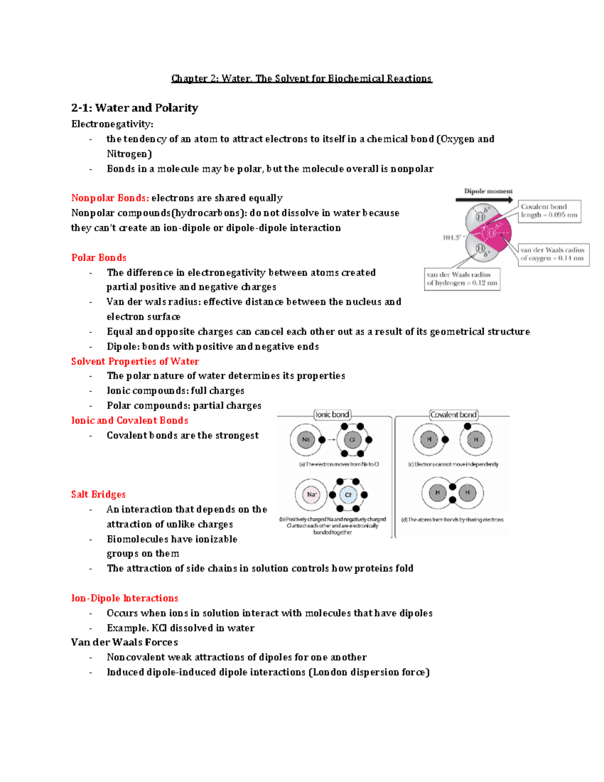 BMCB Chapter 2 - intro to biochemistry - Chapter 2: Water, The Solvent ...