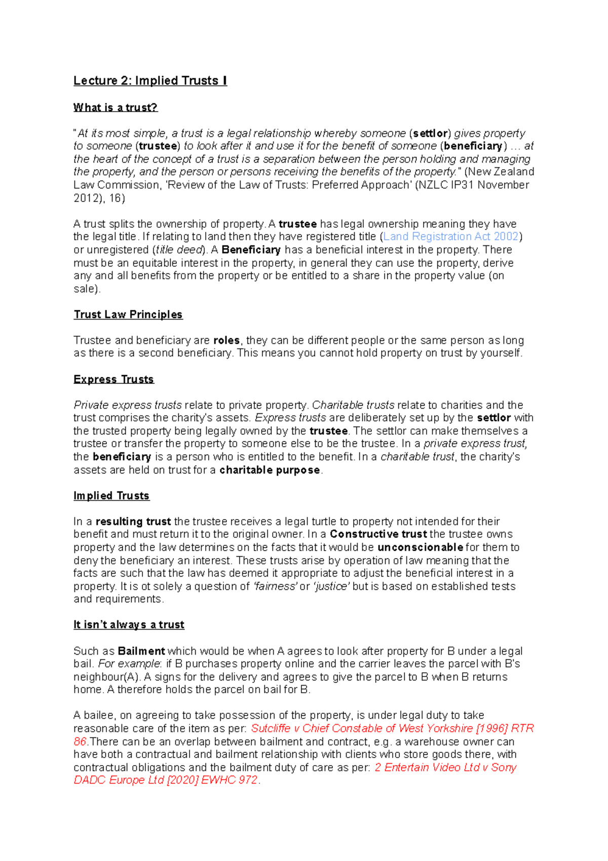 Lecture 2 - Lecture 2: Implied Trusts I What is a trust? “ At its most ...