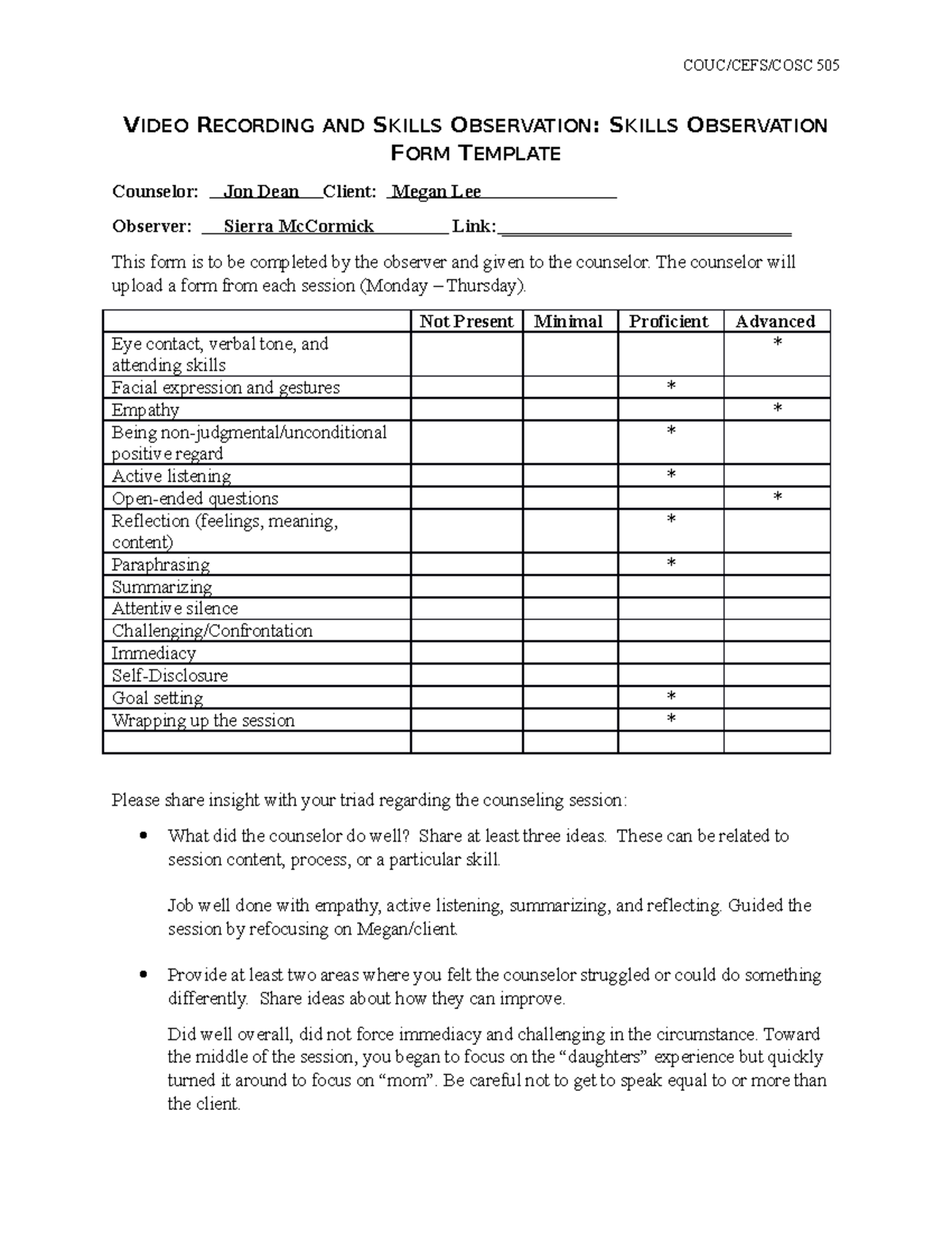Video Recording and Skills Observation Skills Observation Jon Day 4 ...