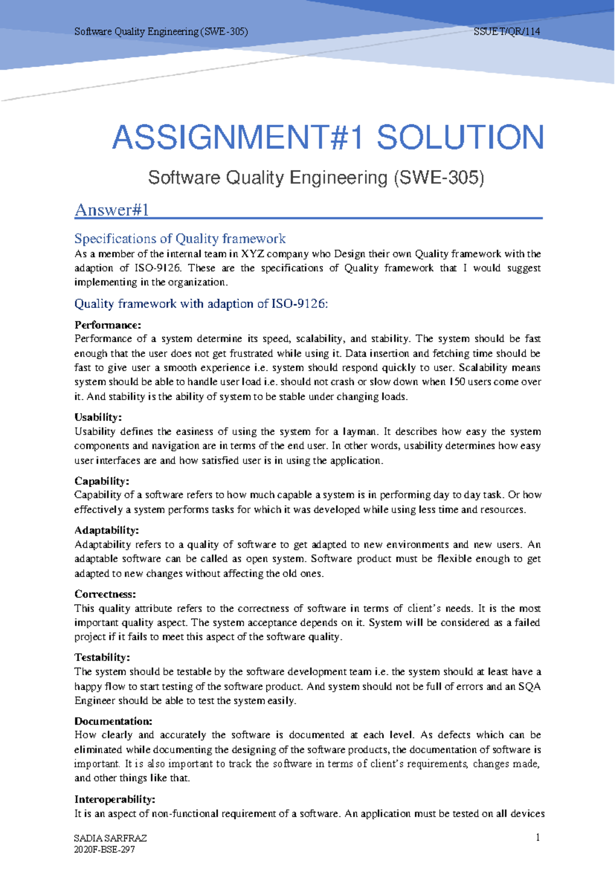 Assignment 1 Solution Software Quality Engineering Swe305t Assignment1 Solution 